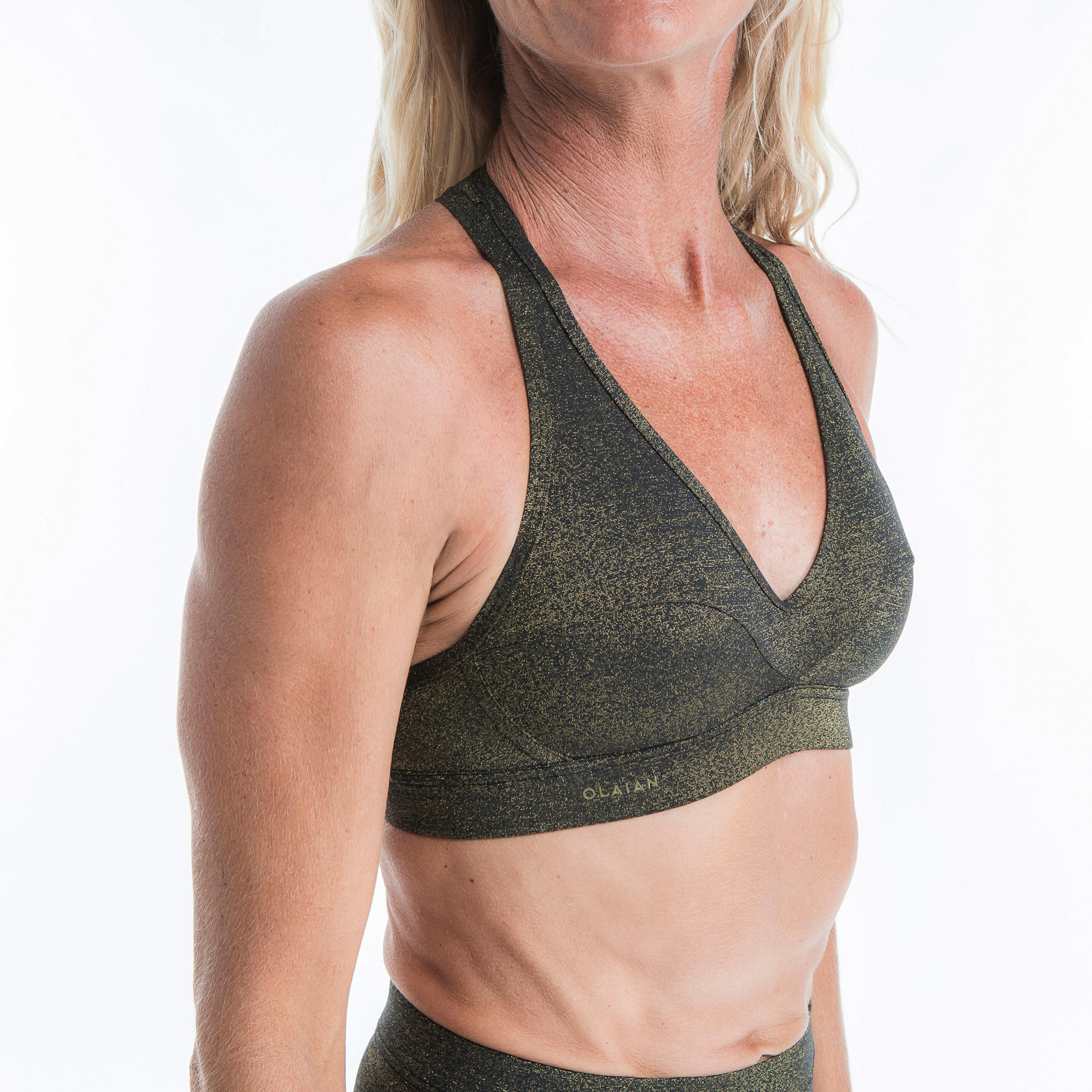 Womens Surfing Swimsuit Crop Top Ana Sparkle Black And Gold Olaian