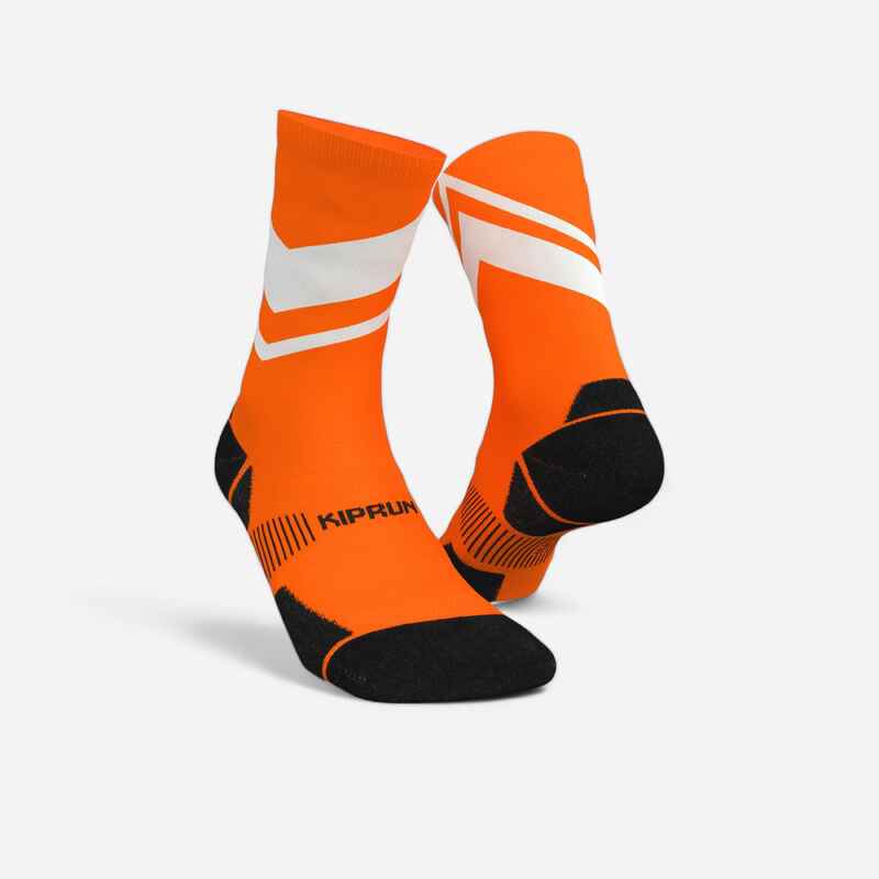 RUN900 MID-CALF FINE RUNNING SOCKS - ORANGE MADE IN ITALY - Decathlon