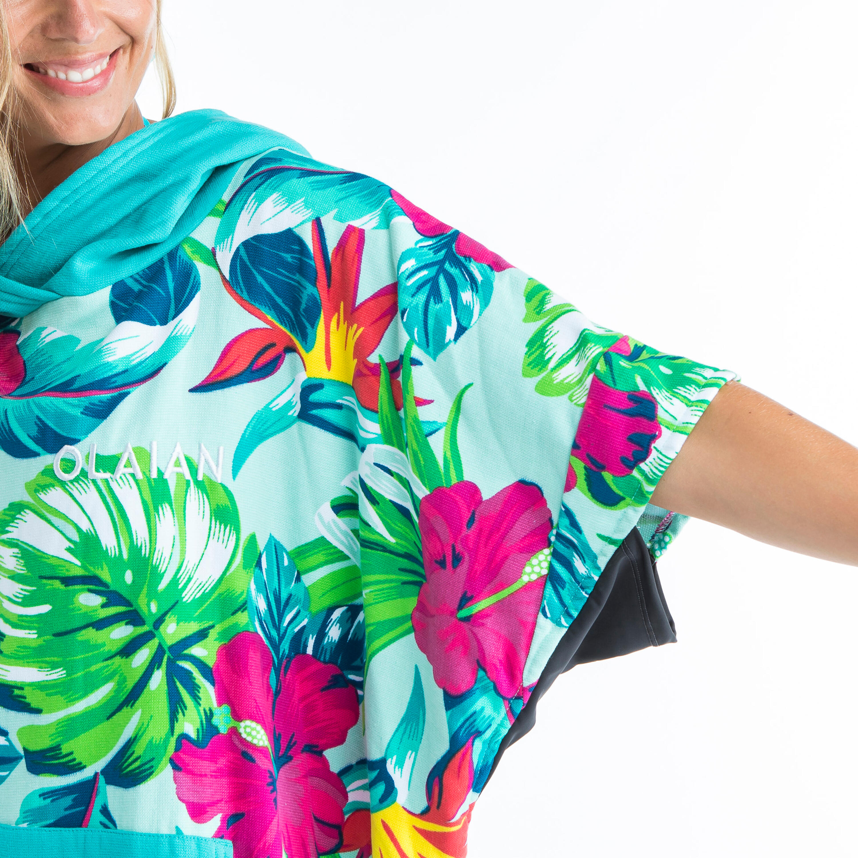 Poncho toalla adulto de algodón surf celeste rosado - Decathlon