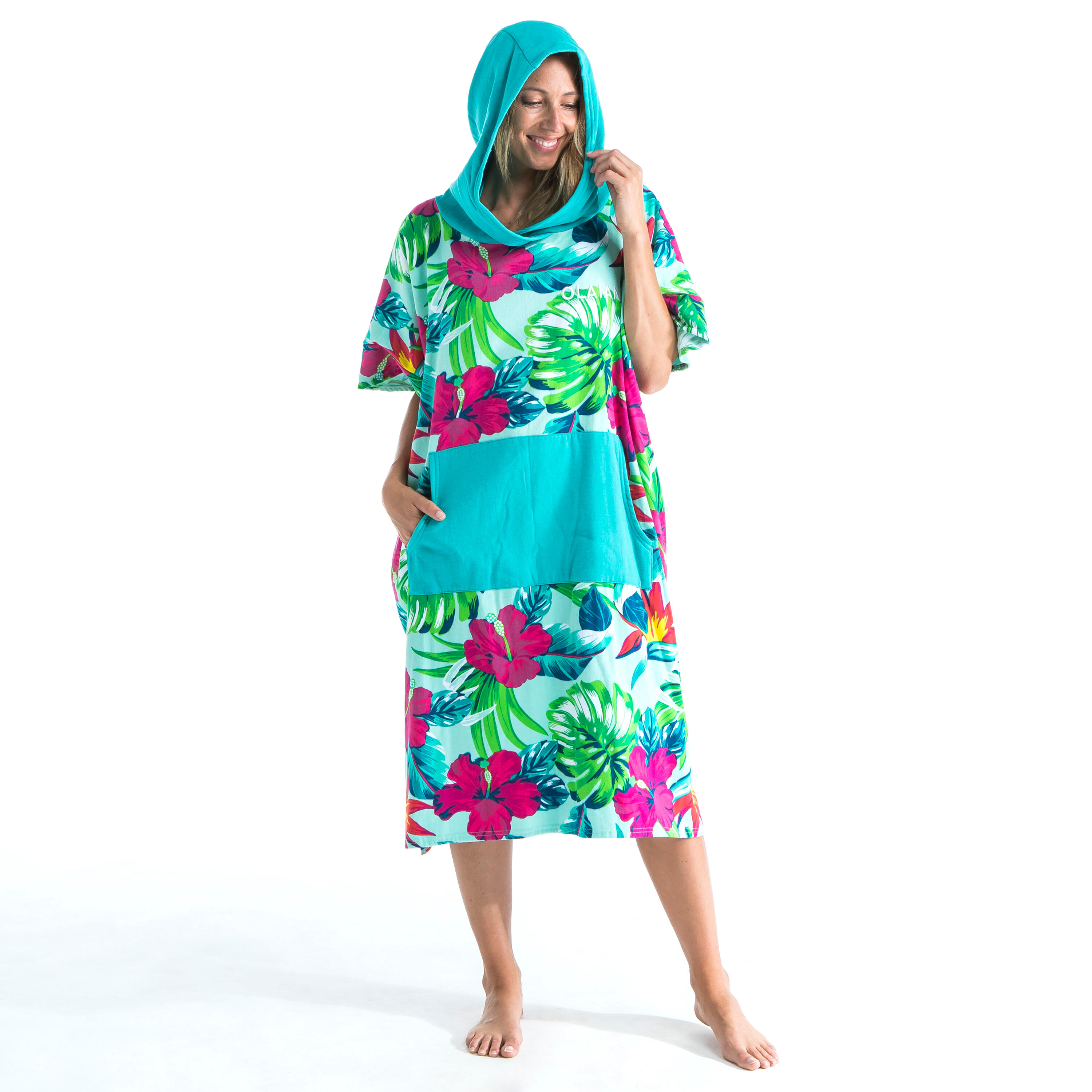 Poncho toalla adulto de algodón surf celeste rosado - Decathlon