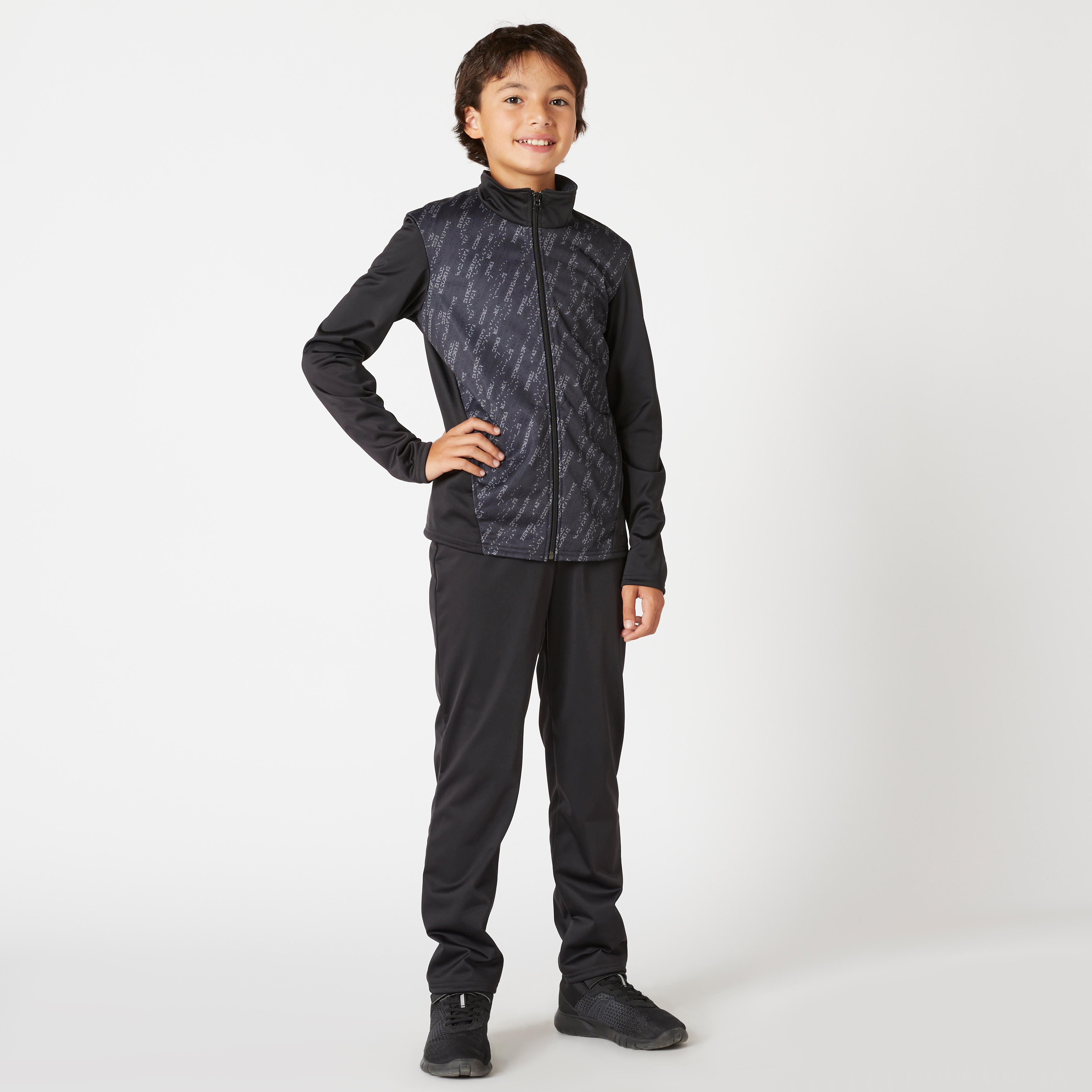 Kids' Breathable Synthetic Tracksuit Gym'y - Black & Print - Decathlon