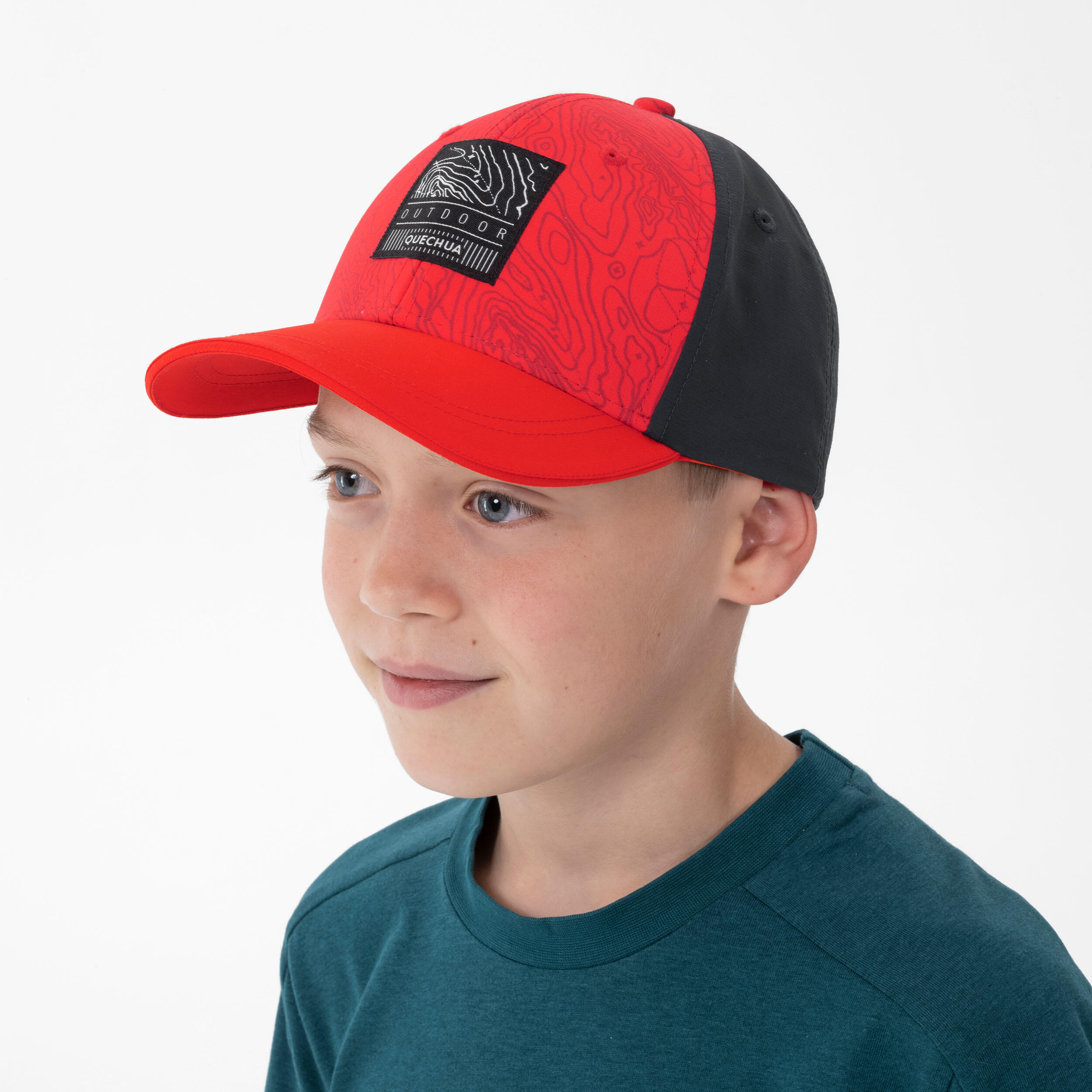 Kids’ Hiking Cap - MH 100 - Red, graphite grey - Quechua - Decathlon