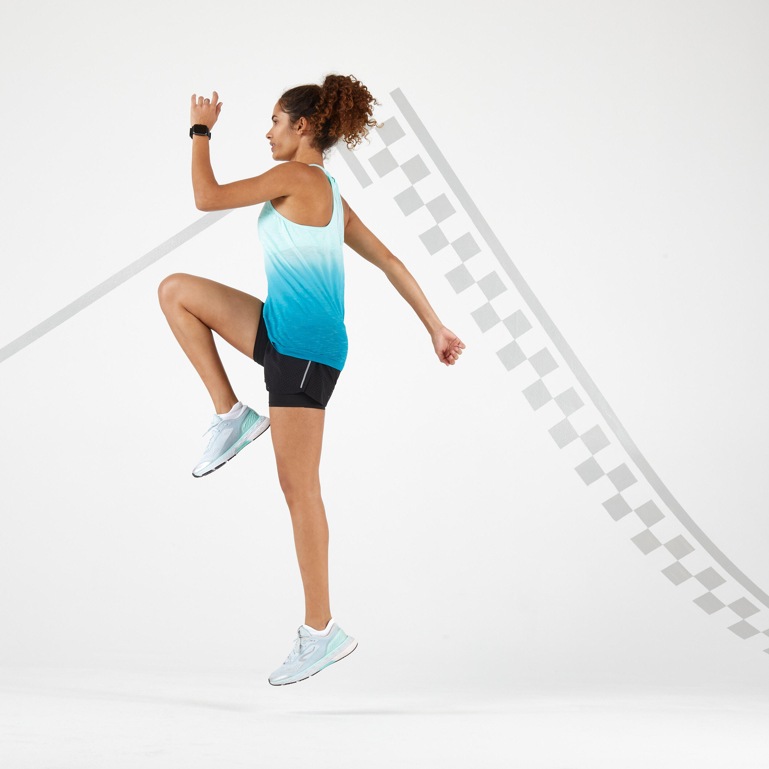 Short de running 2 en 1 transpirable negro para mujer Kiprun Run 500 ...