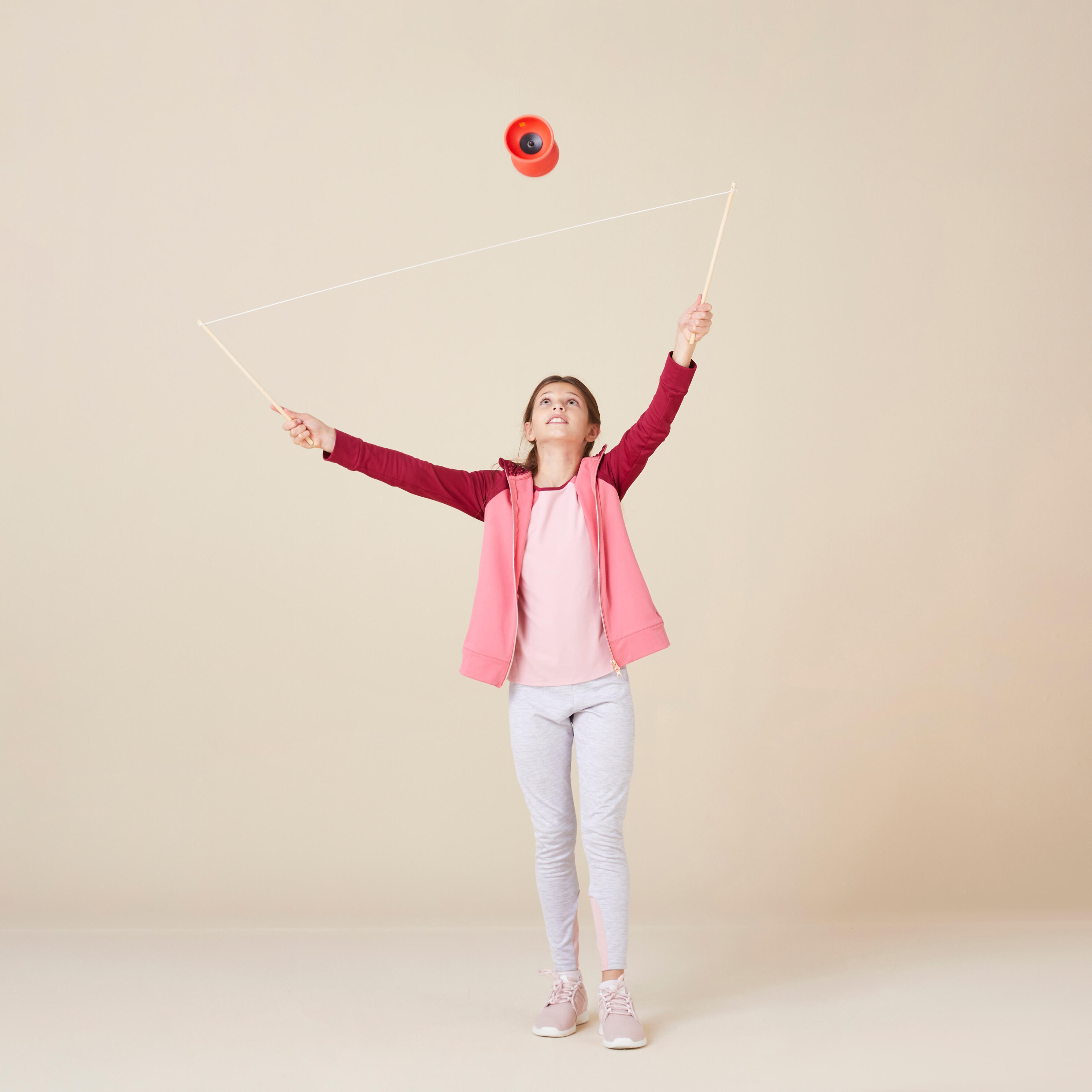 Diabolo + Wooden Handsticks - 100 Red - Coral red - Domyos - Decathlon