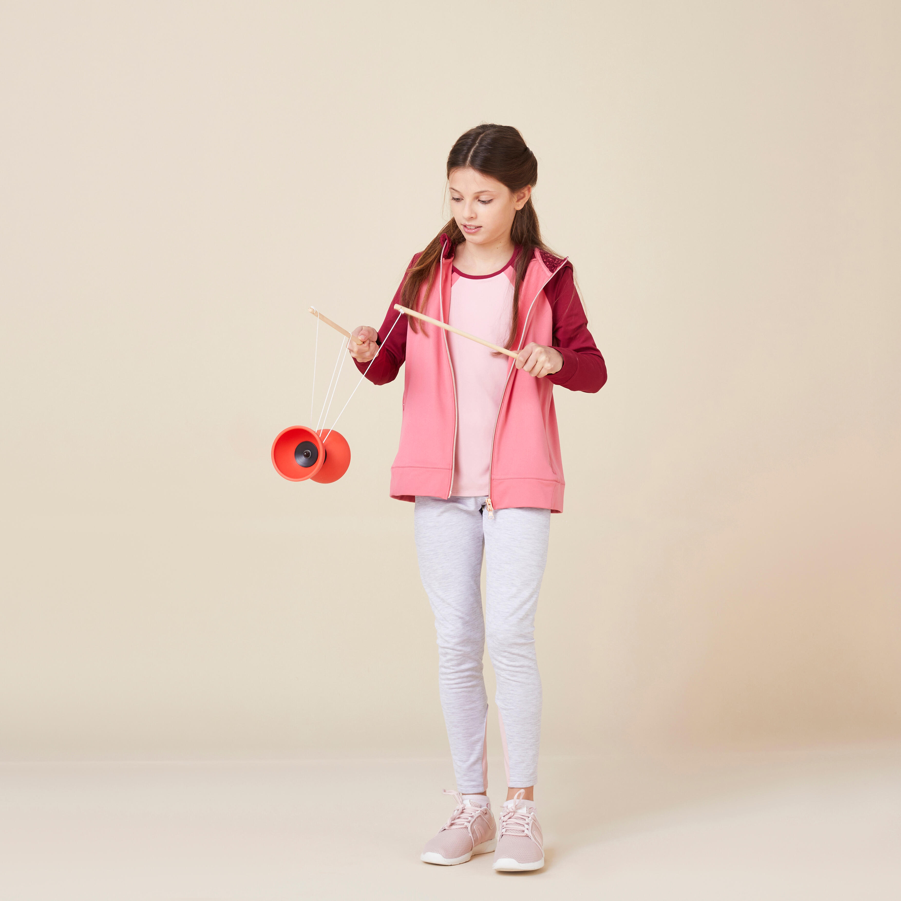 Diabolo + Wooden Handsticks - 100 Red - Coral red - Domyos - Decathlon