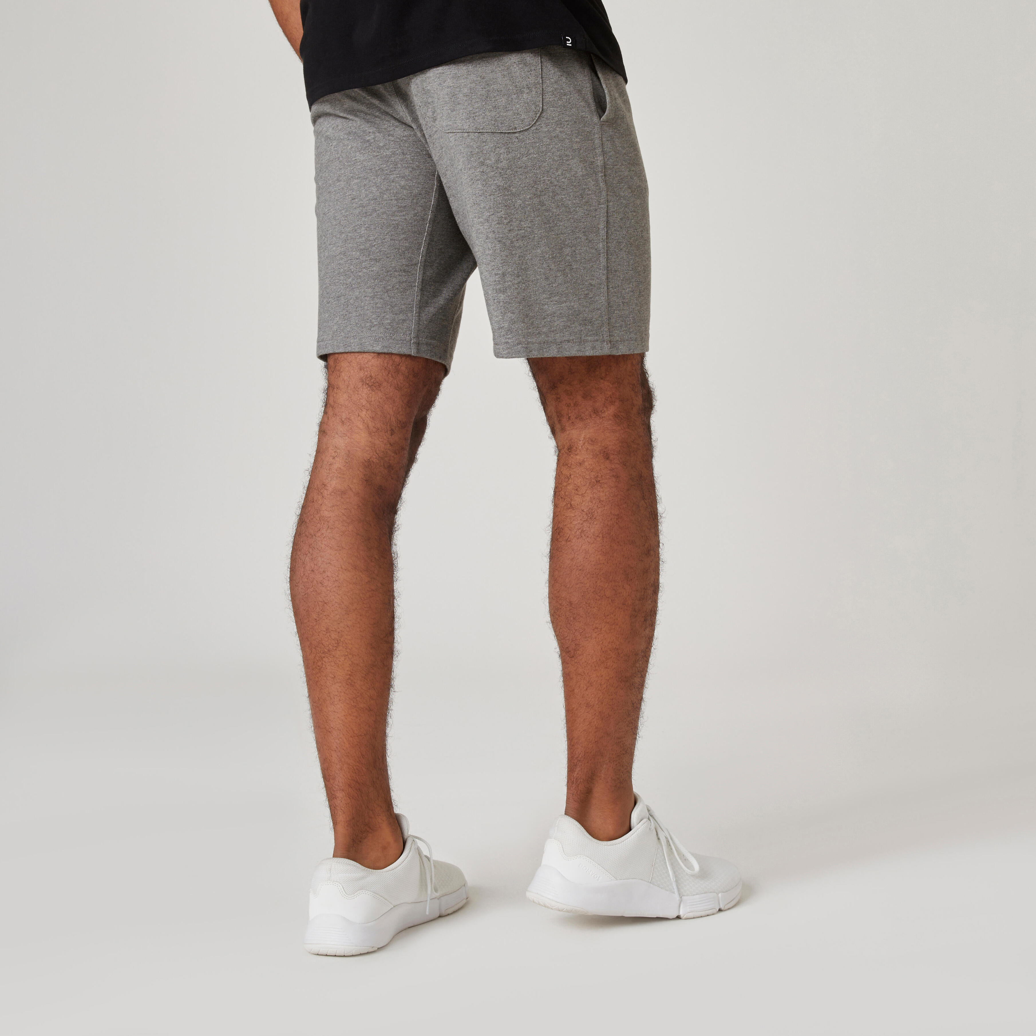 Men's Straight-Cut Cotton Fitness Shorts Essentials With Pocket - Grey