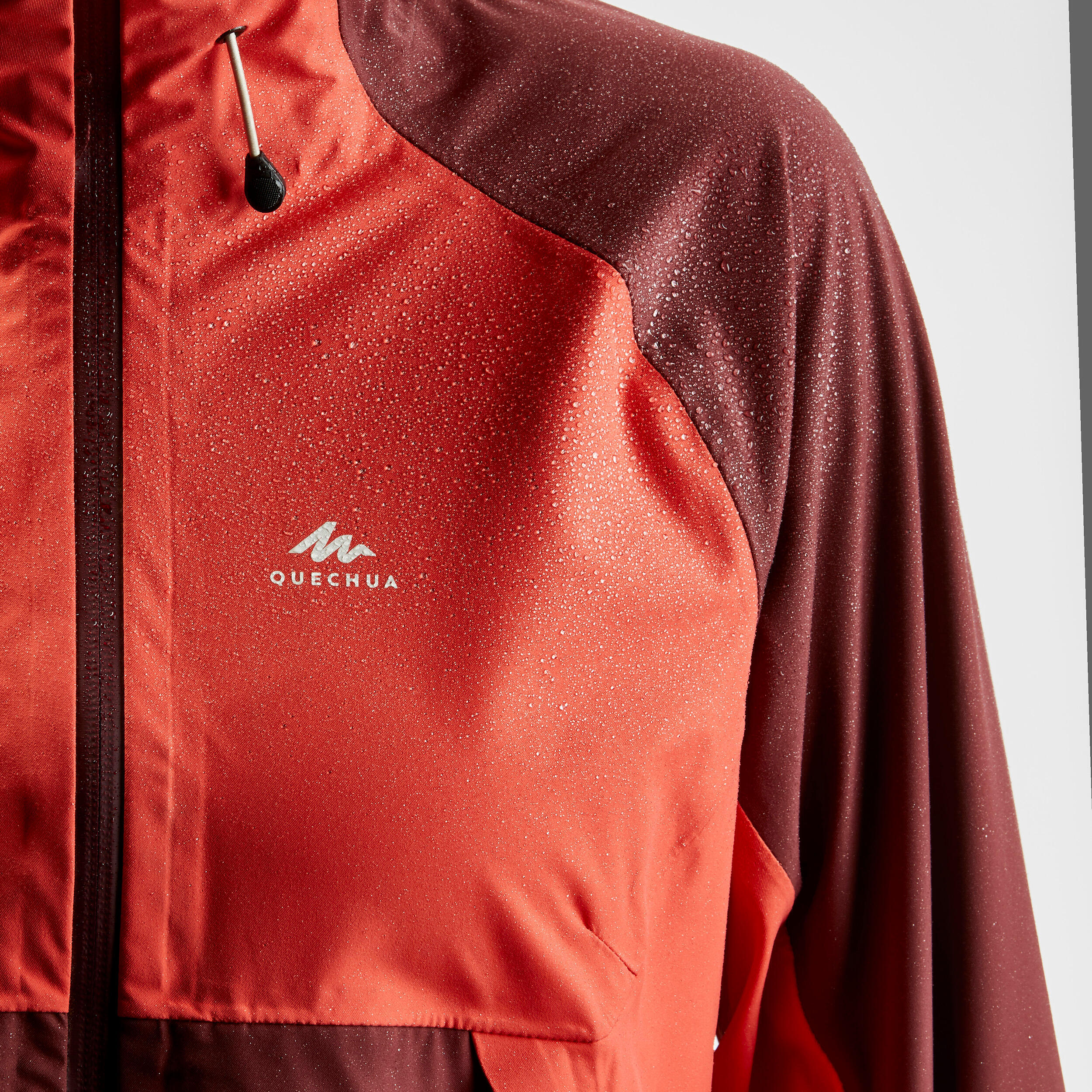 Women Mountain Hiking Waterproof Jacket Quechua MH500 - Red