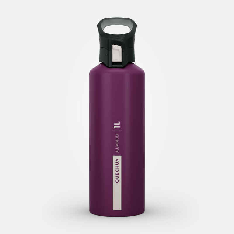 1 L aluminium flask with quick opening cap for hiking - Purple - Decathlon