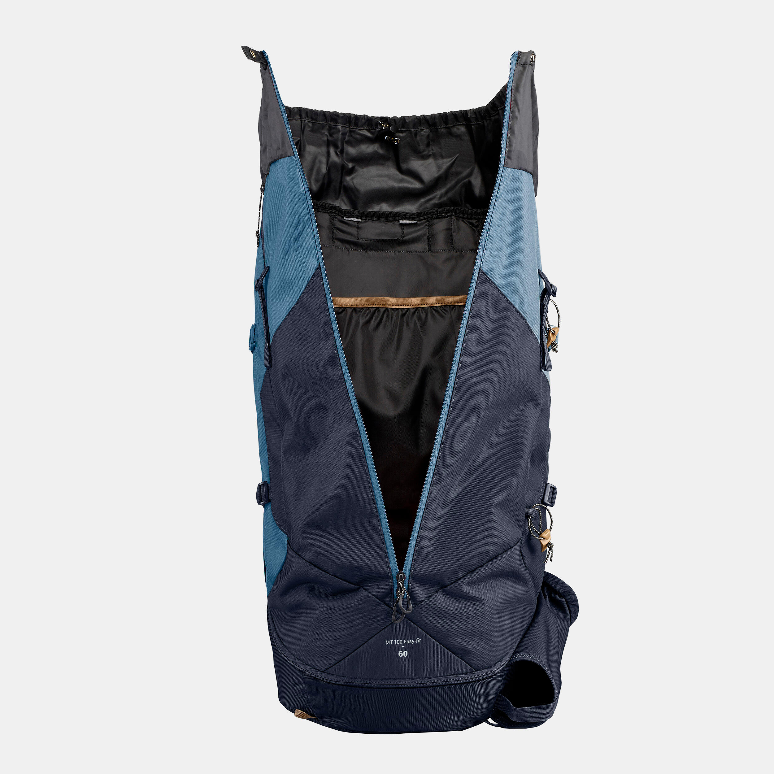Morral de 60 litros con impermeable de trekking para Mujer Forclaz MT100 azul - Decathlon
