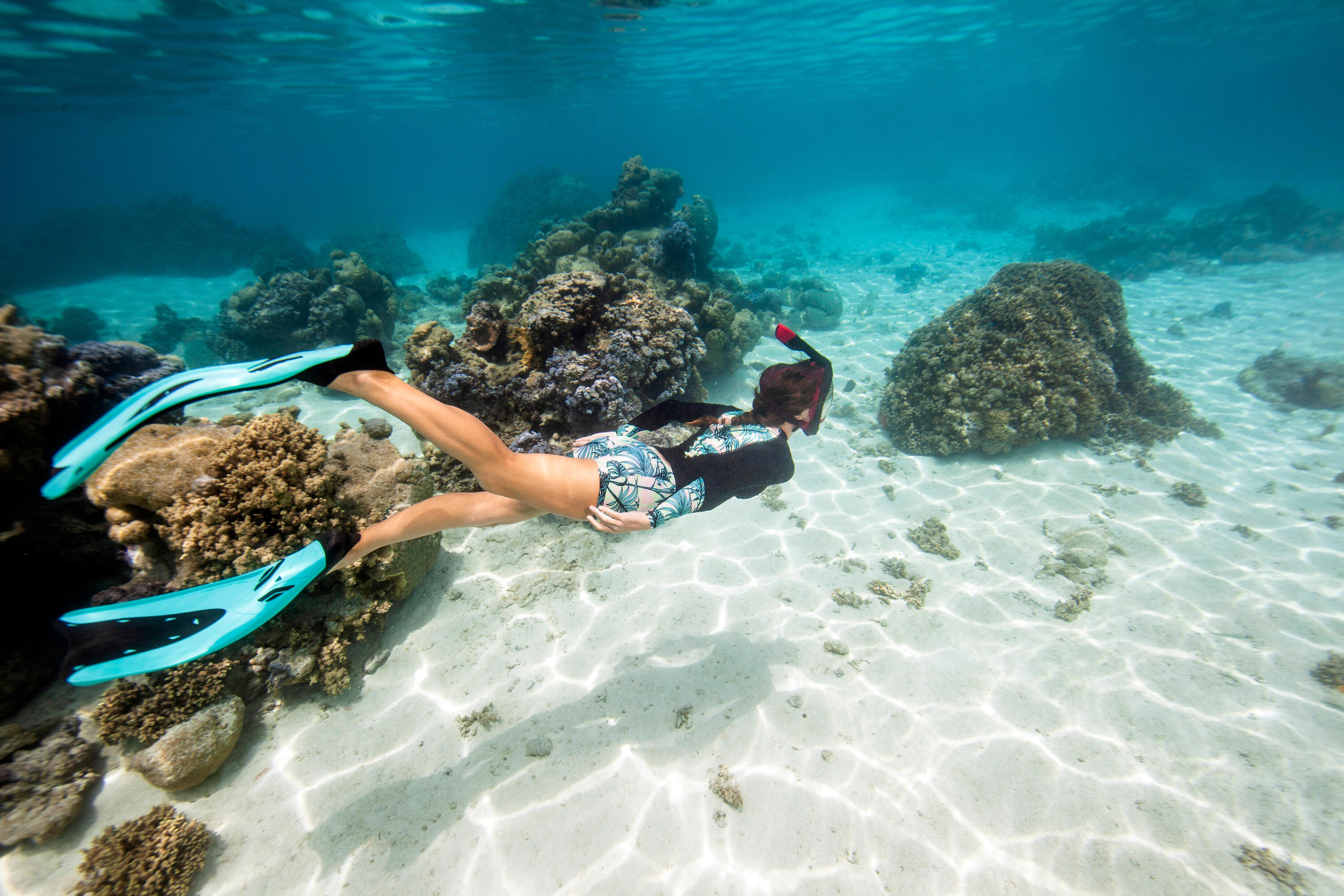 Diving fins FF 500 soft neon turquoise SUBEA | Decathlon