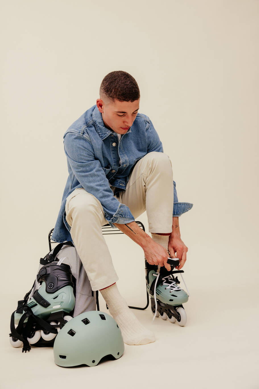 Adult Freeride Inline Skates MF500 - Light Khaki - Decathlon