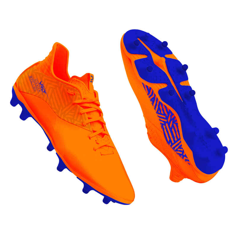 Kids' Lace-Up Football Boots Viralto I FG - Orange/Blue - Decathlon