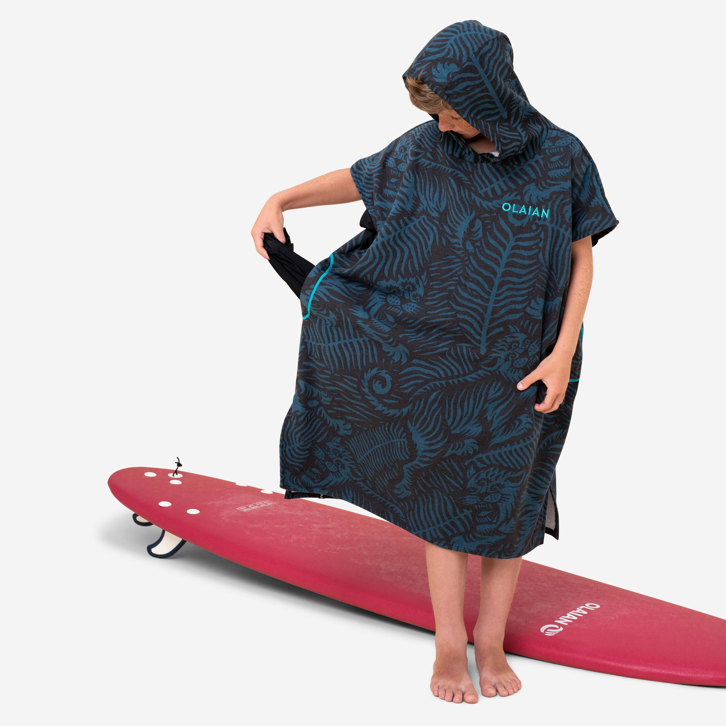 Kids’ Surfing Poncho 135 to 160 cm - 550 Tiger black - Decathlon