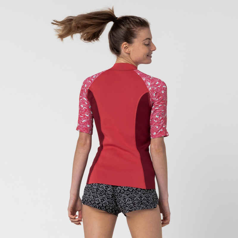 Top Anti Uv Manches Courtes Femme Néoprène 1 Mm Rose Fleurs Decathlon