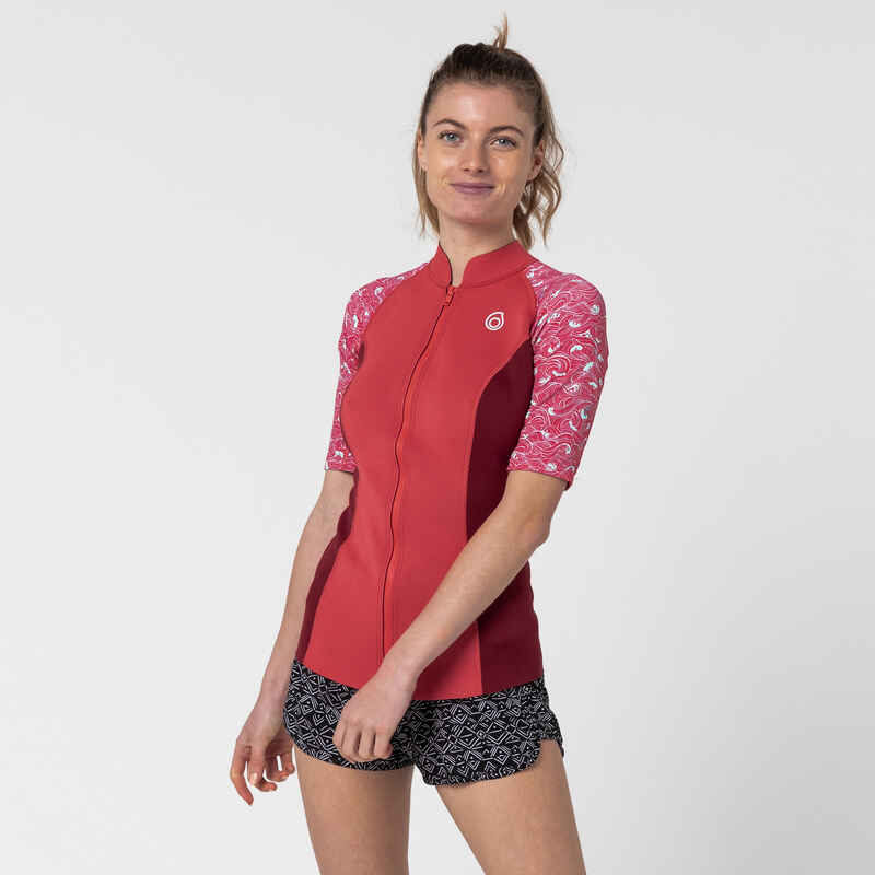Top Anti Uv Manches Courtes Femme Néoprène 1 Mm Rose Fleurs Decathlon