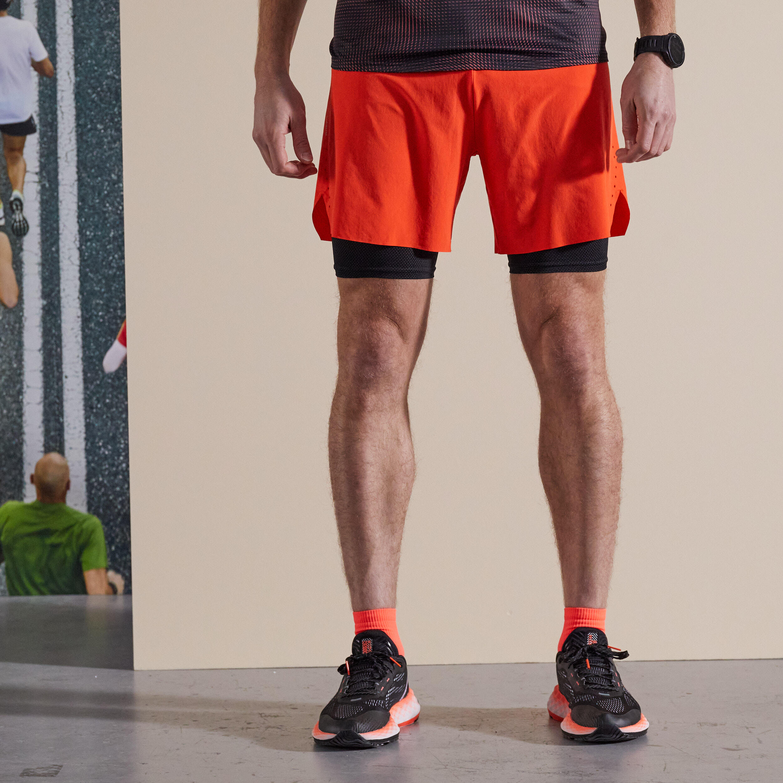 Men's Running 2-in-1 Tight Shorts - red black - Decathlon