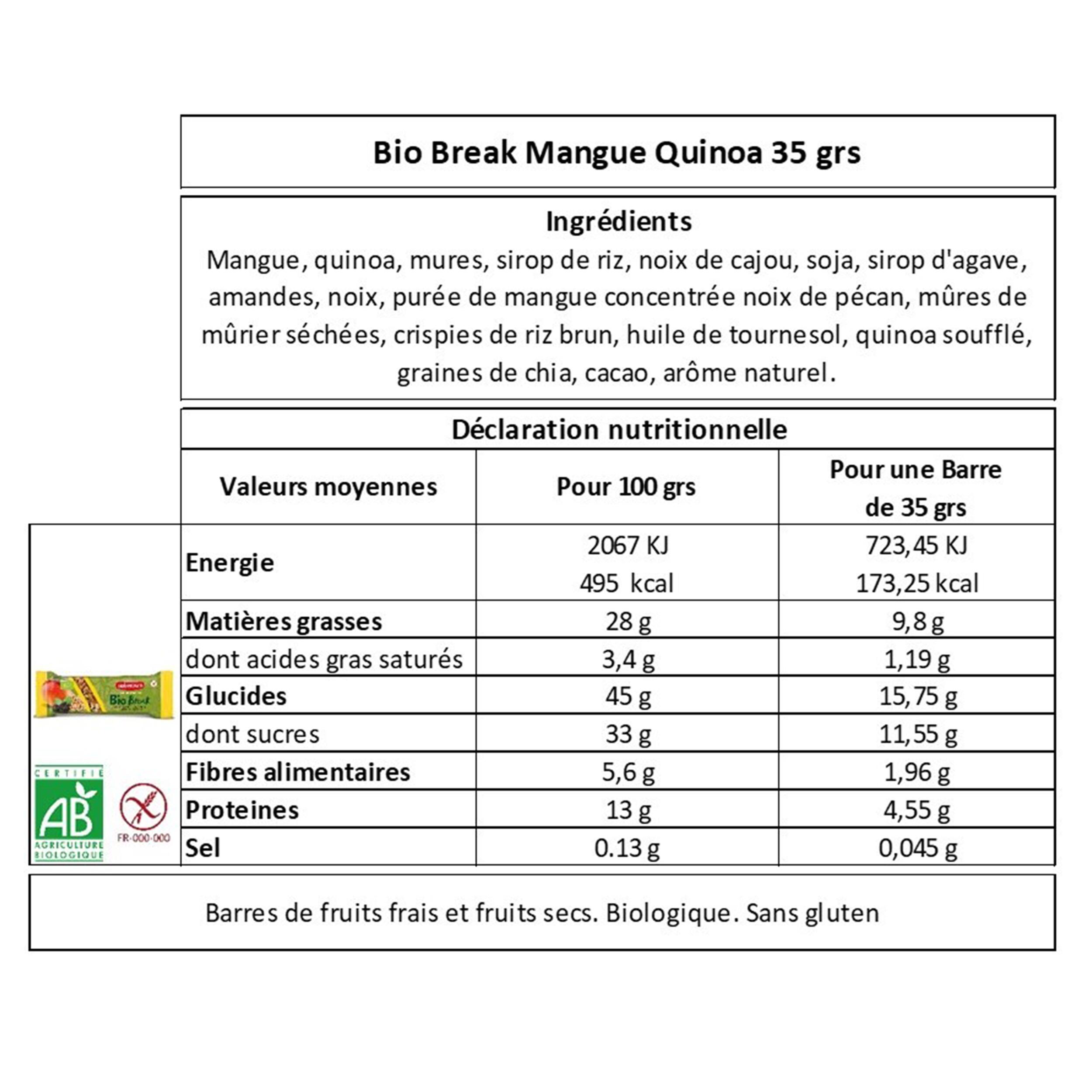 Barritas Frutas Mango Quinoa Moras Ecológicas sin Gluten | Decathlon