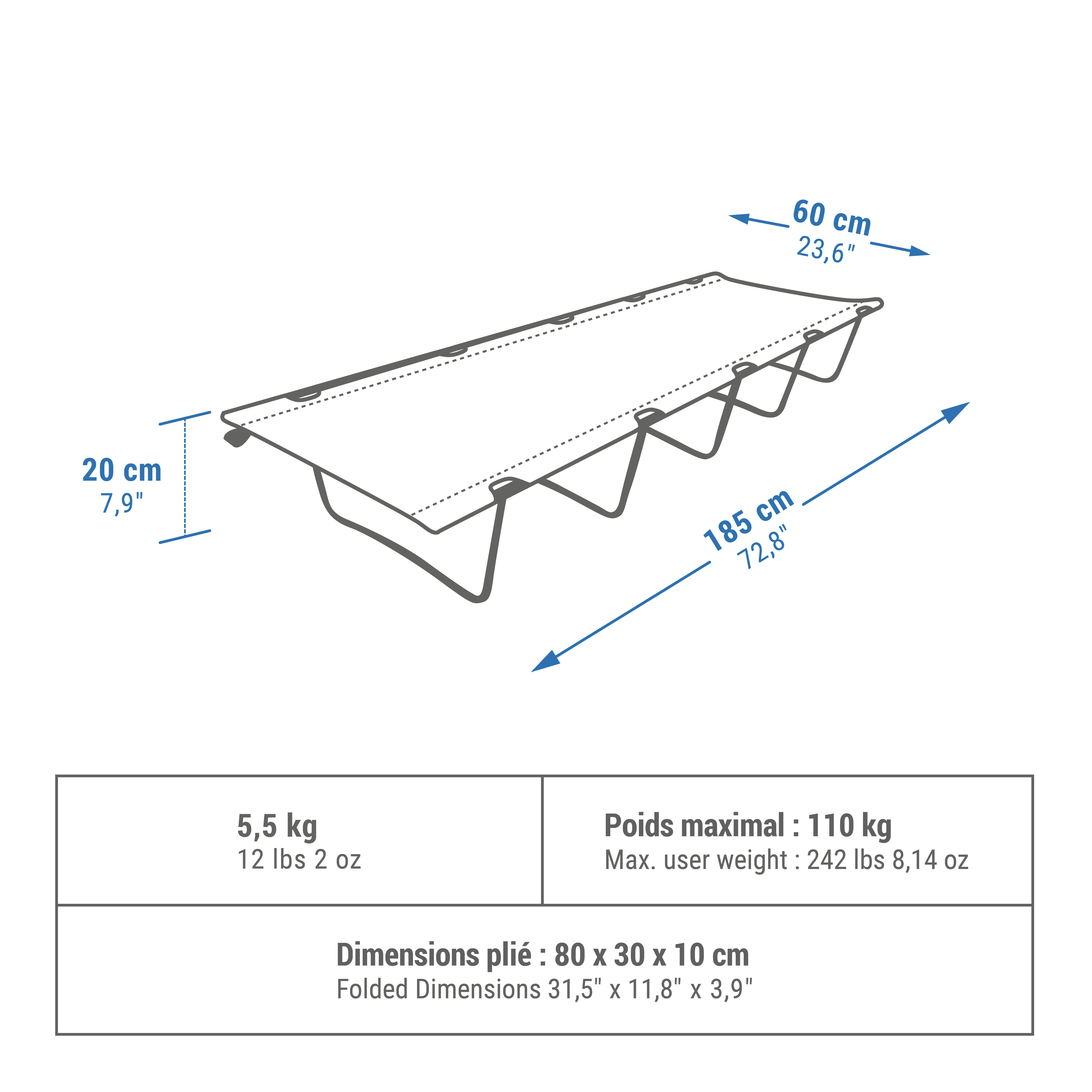 Campingliege Camp Bed Basic 60 cm für 1 Person - Decathlon
