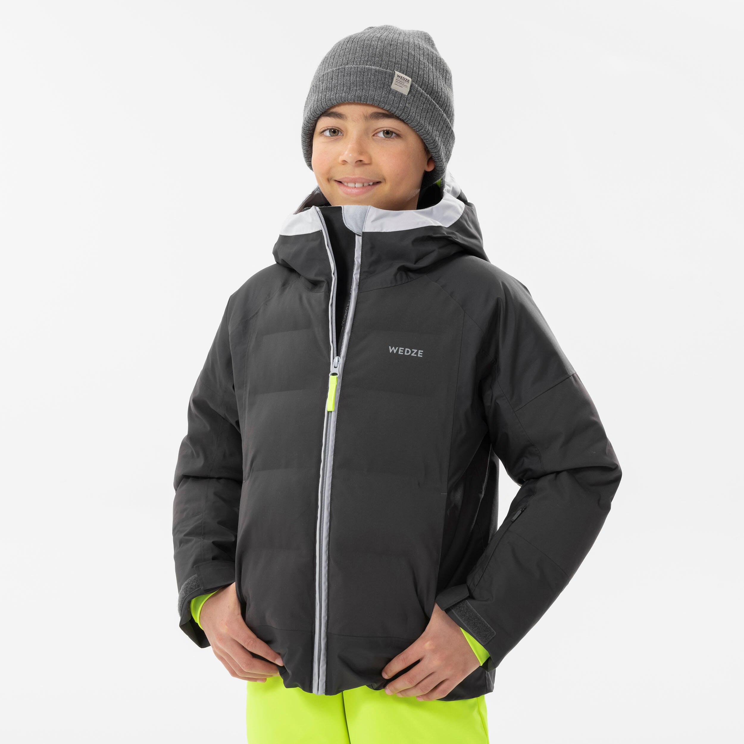 KIDS’ EXTRA WARM AND WATERPROOF PADDED SKI JACKET 580 WARM GREY