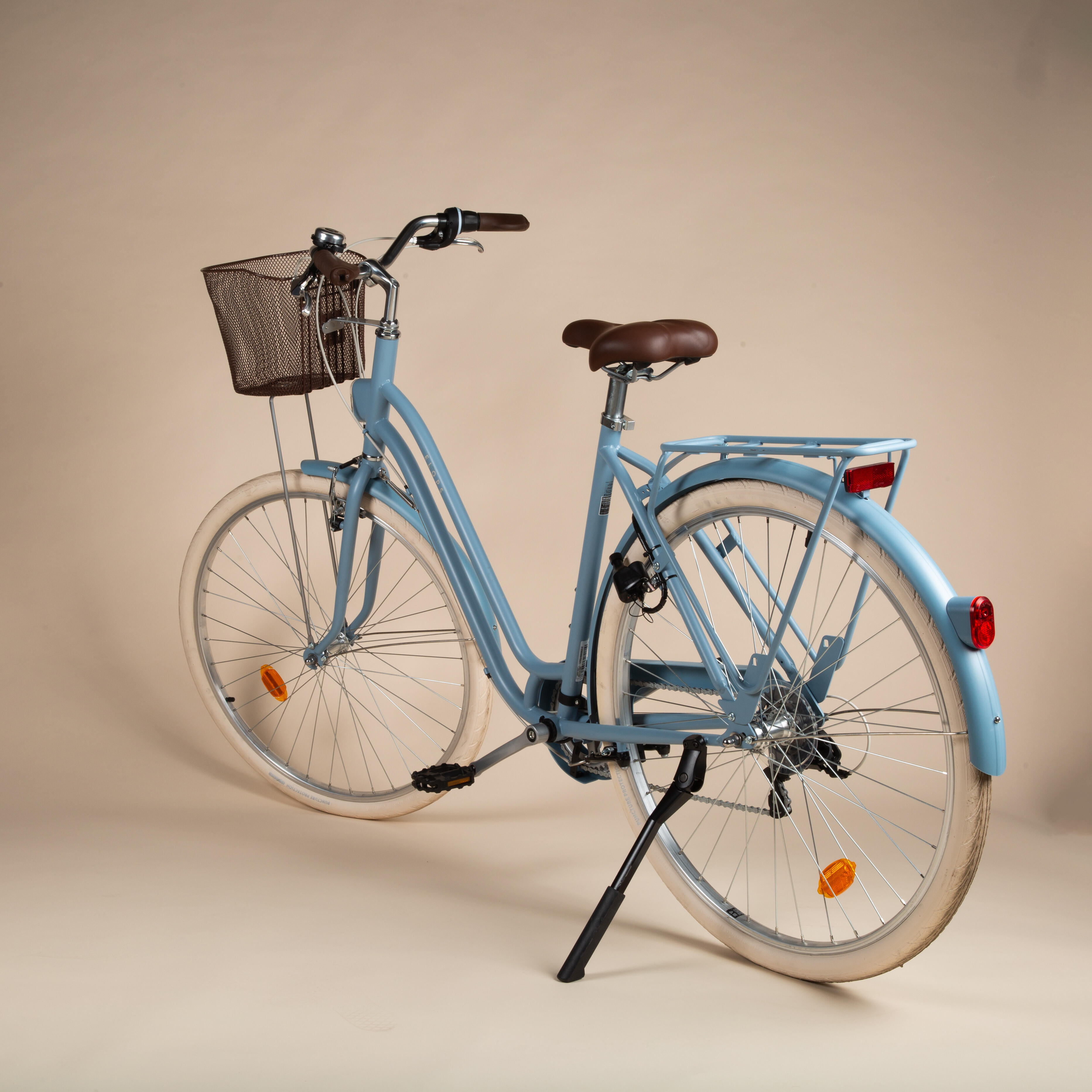 Fully-equipped, 6-speed low frame city bike, light blue - Decathlon