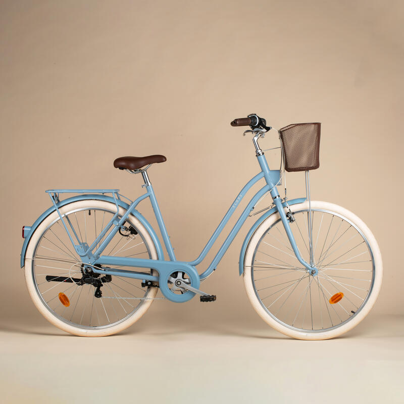 Fully-equipped, 6-speed low frame city bike, blue ELOPS - Decathlon