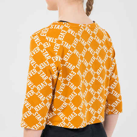 Kratka majica za moderni ples za djevojčice bež s printom - Decathlon