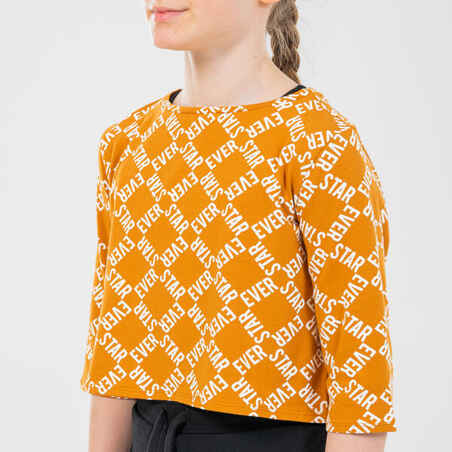 Kratka majica za moderni ples za djevojčice bež s printom - Decathlon