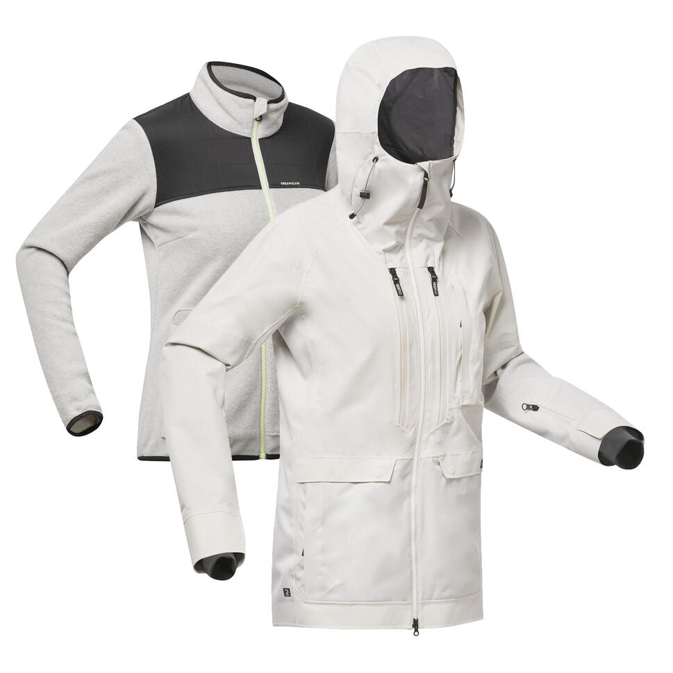 Women's 3-in-1 Durable Snowboard Jacket - SNB 900 - Beige DREAMSCAPE ...