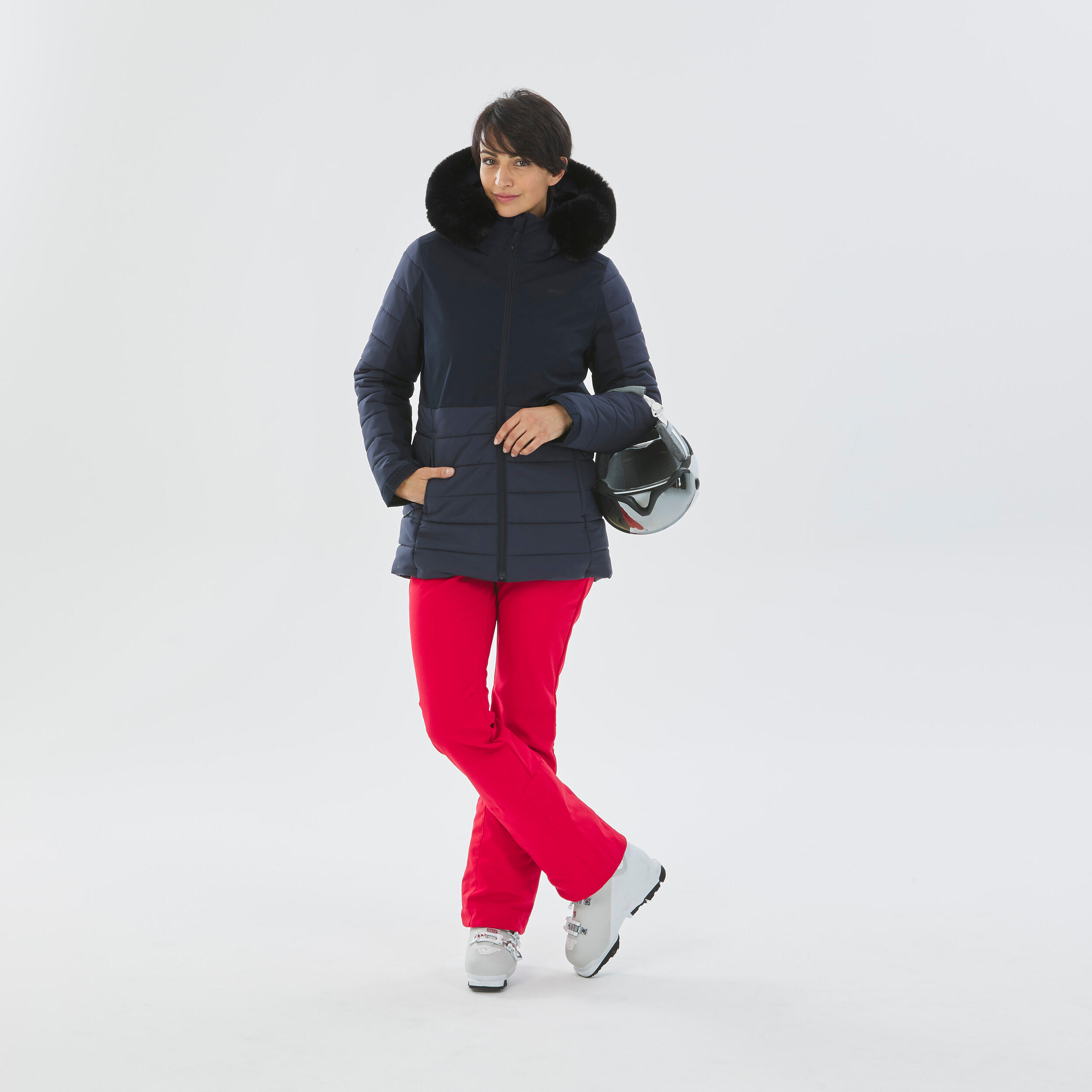 Women’s Mid-Length Ski Jacket - Warm 100 Navy - Asphalt blue‎ - Wedze ...