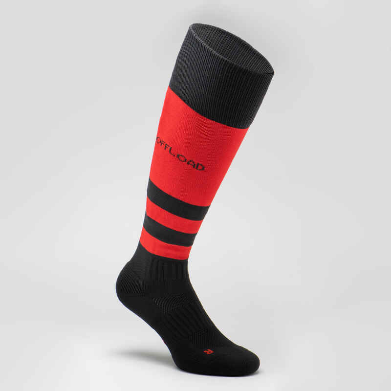 Adult High Rugby Socks R500 - Red/Black - Decathlon