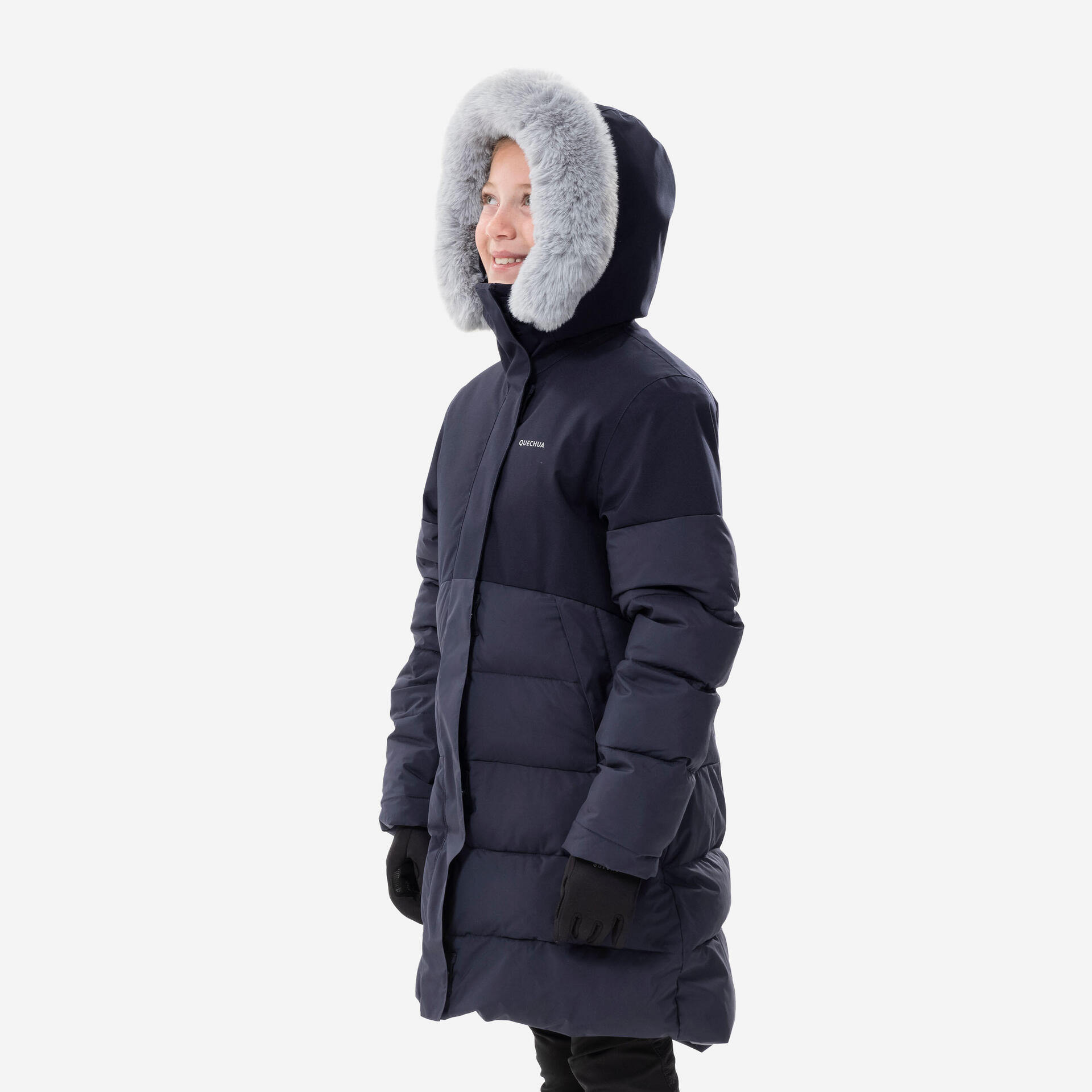 Junior Warm Long Winter Padded Jacket NH500 - Navy