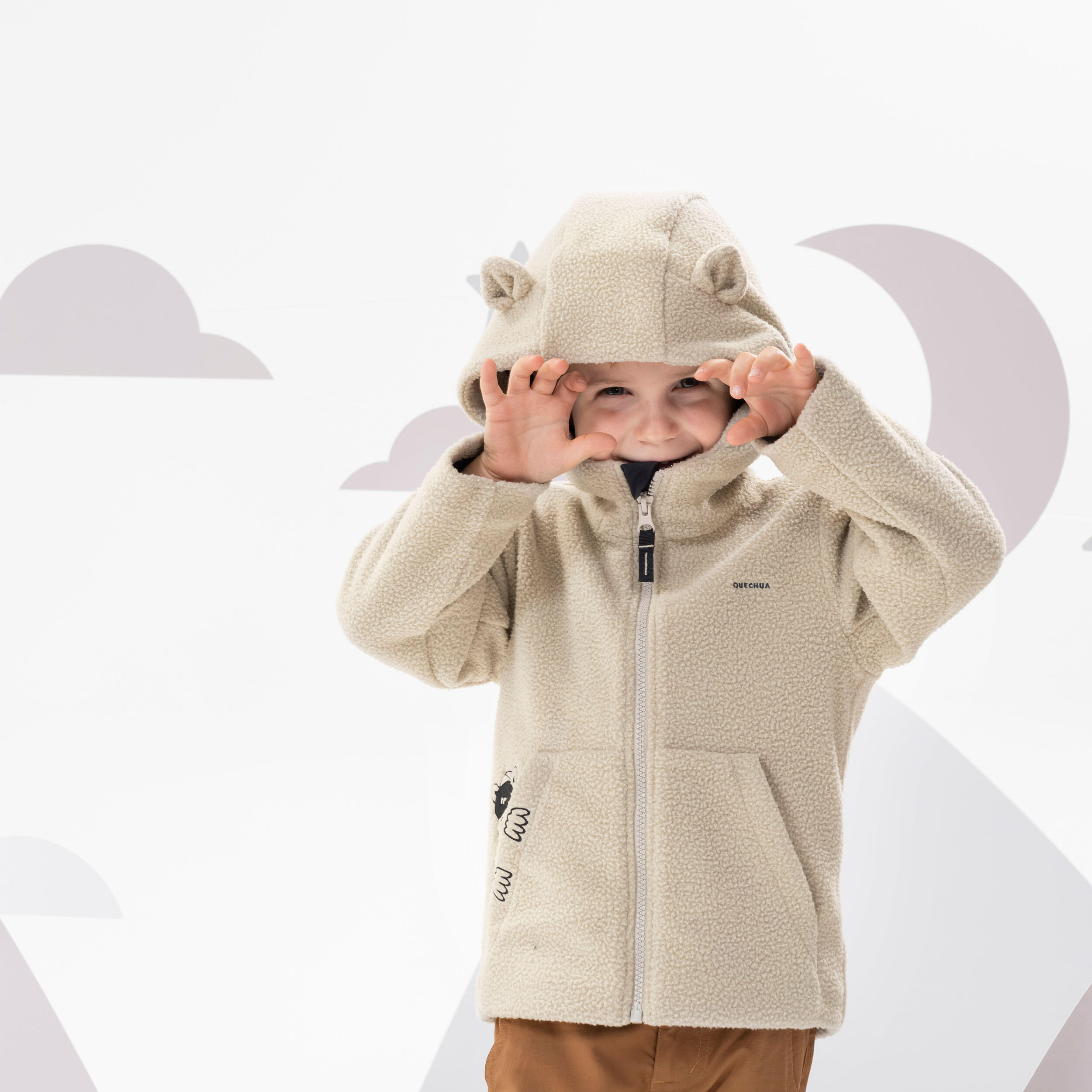 Kids’ Fleece Jacket - MH 500 Beige - Lunar Beige - Quechua - Decathlon