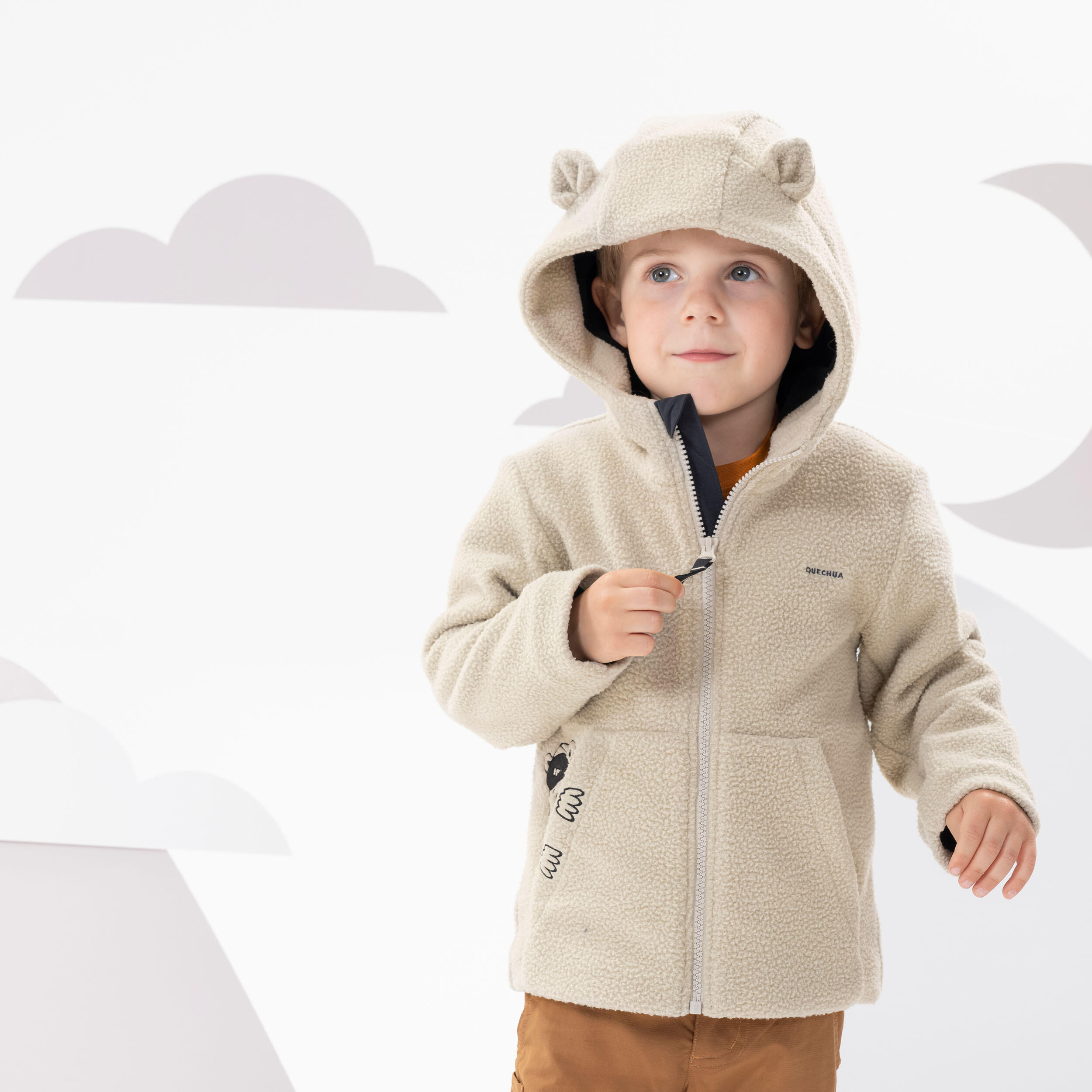 Kids’ Fleece Jacket - MH 500 Beige - Lunar Beige - Quechua - Decathlon
