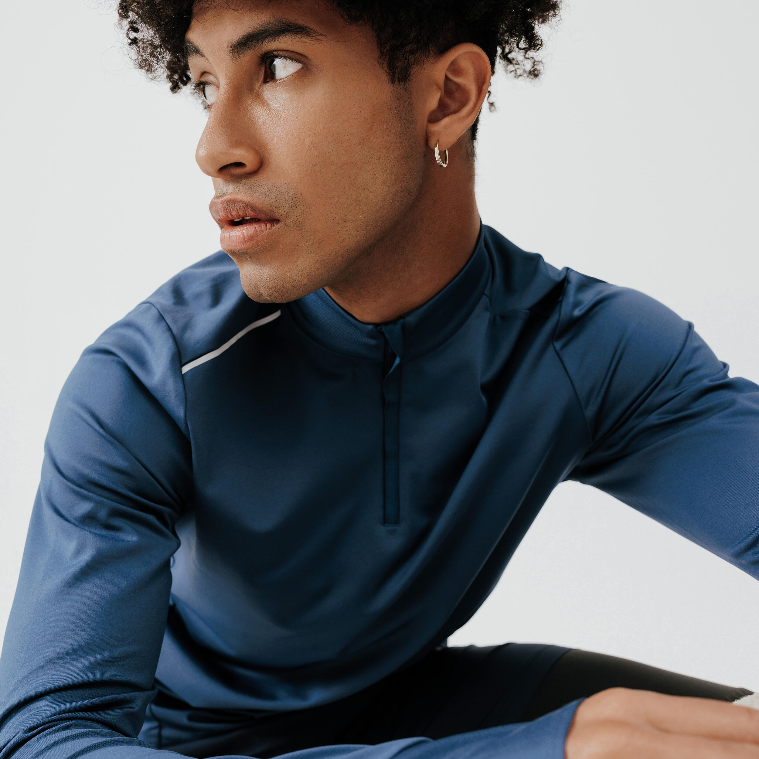 Men's Long-Sleeved Half-Zip Running Shirt – Run 100 - Abyss blue ...