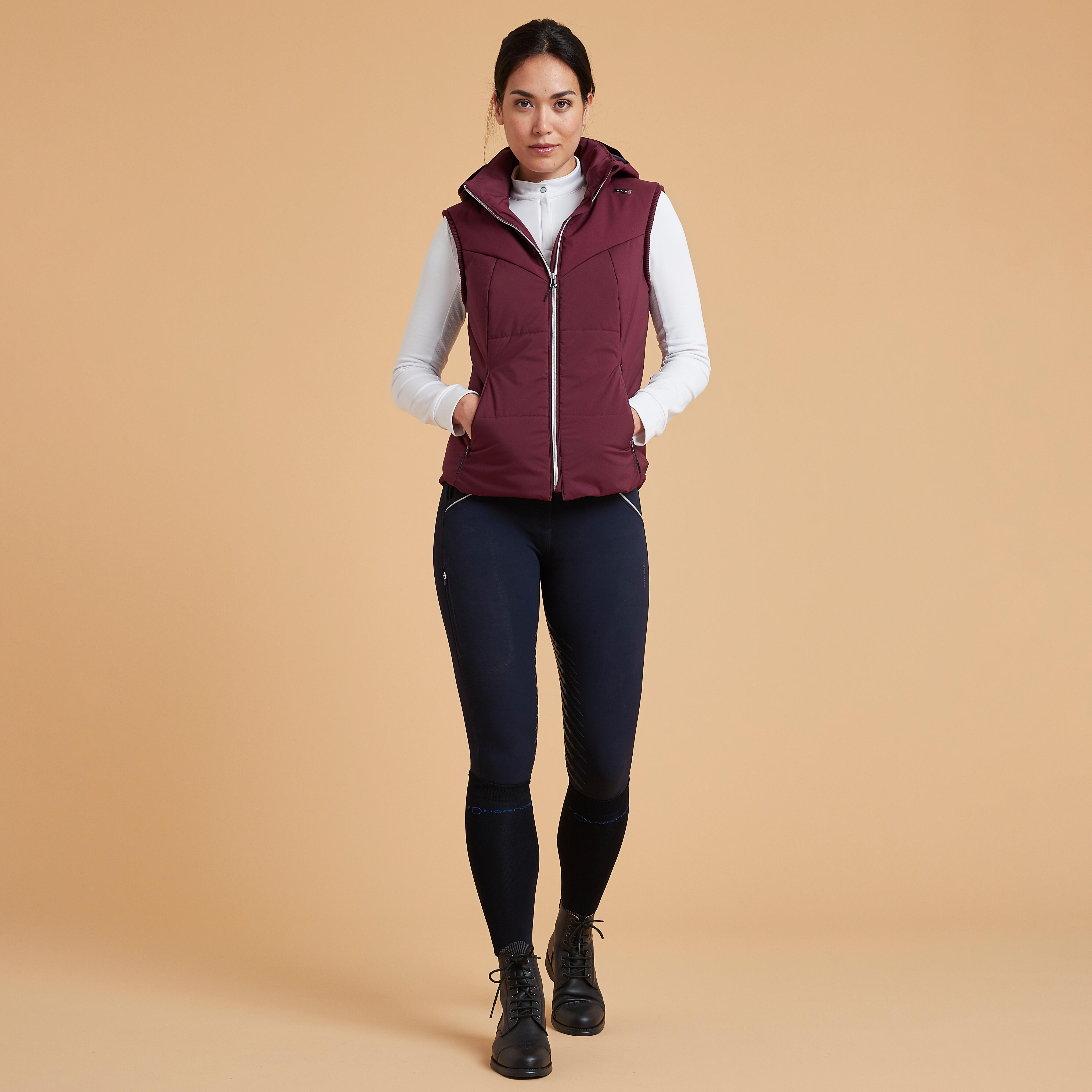 Women's Warm Sleeveless Horse Riding Gilet - 900 Burgundy - Deep ...