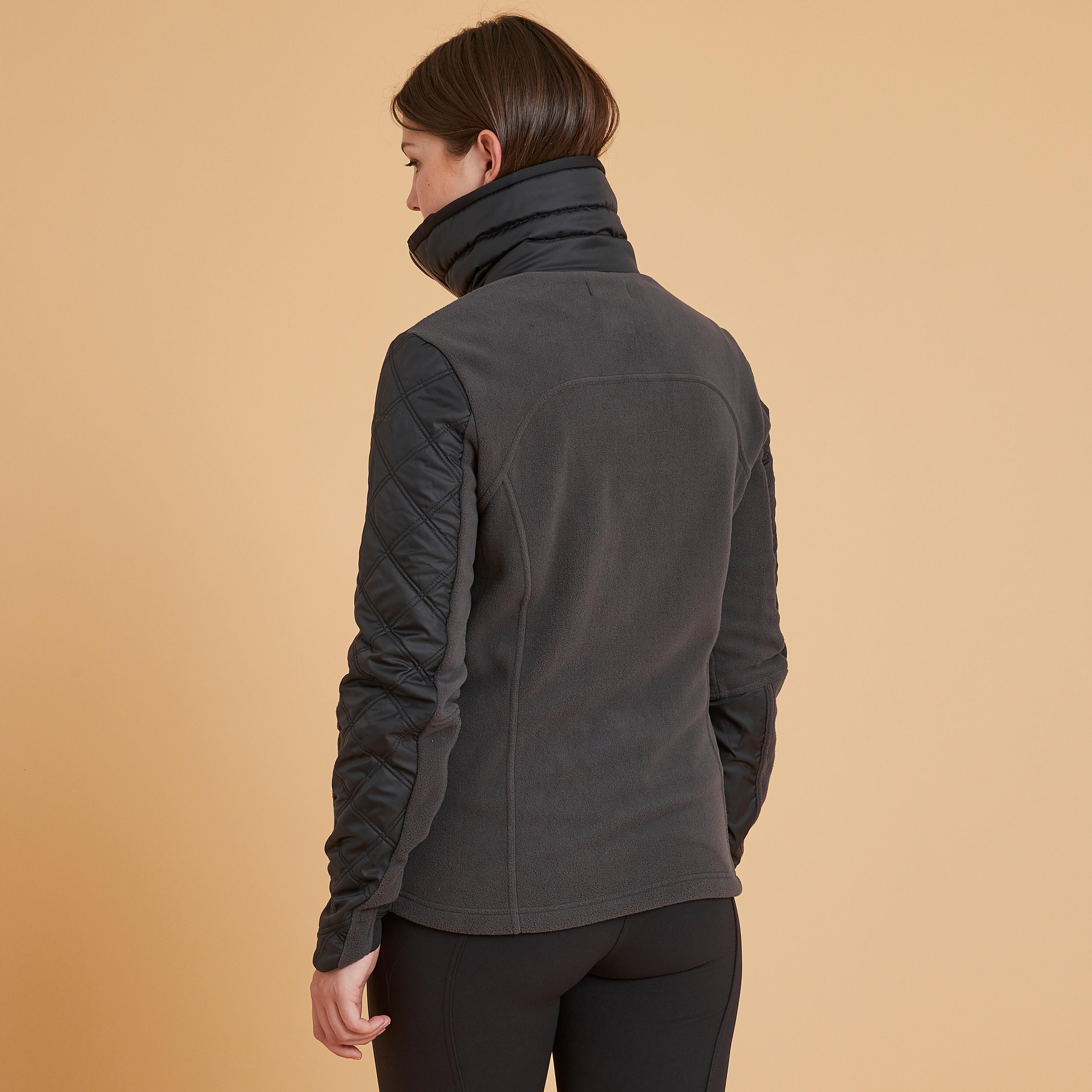 Women's Bi-Material Horse Riding Fleece 500 - Gold Zip/Grey - Decathlon