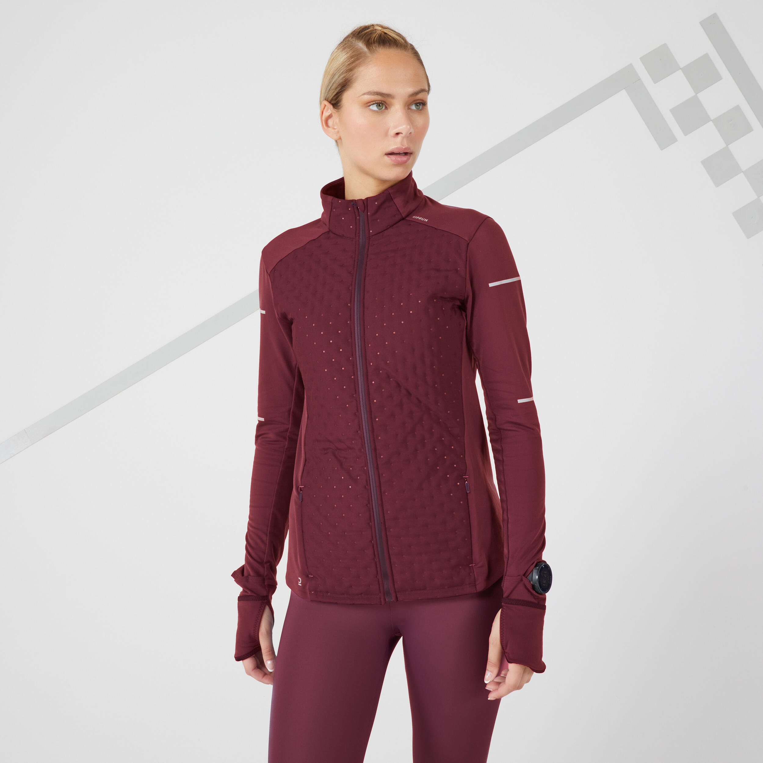 WARM WOMEN'S WINTER RUNNING JACKET BLACK BURGUNDY - Decathlon