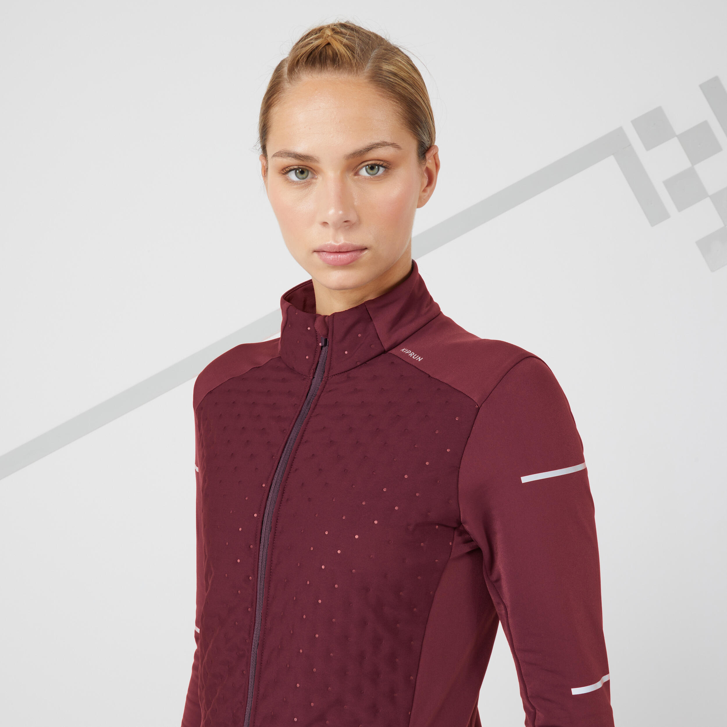 WARM WOMEN'S WINTER RUNNING JACKET BLACK BURGUNDY - Decathlon