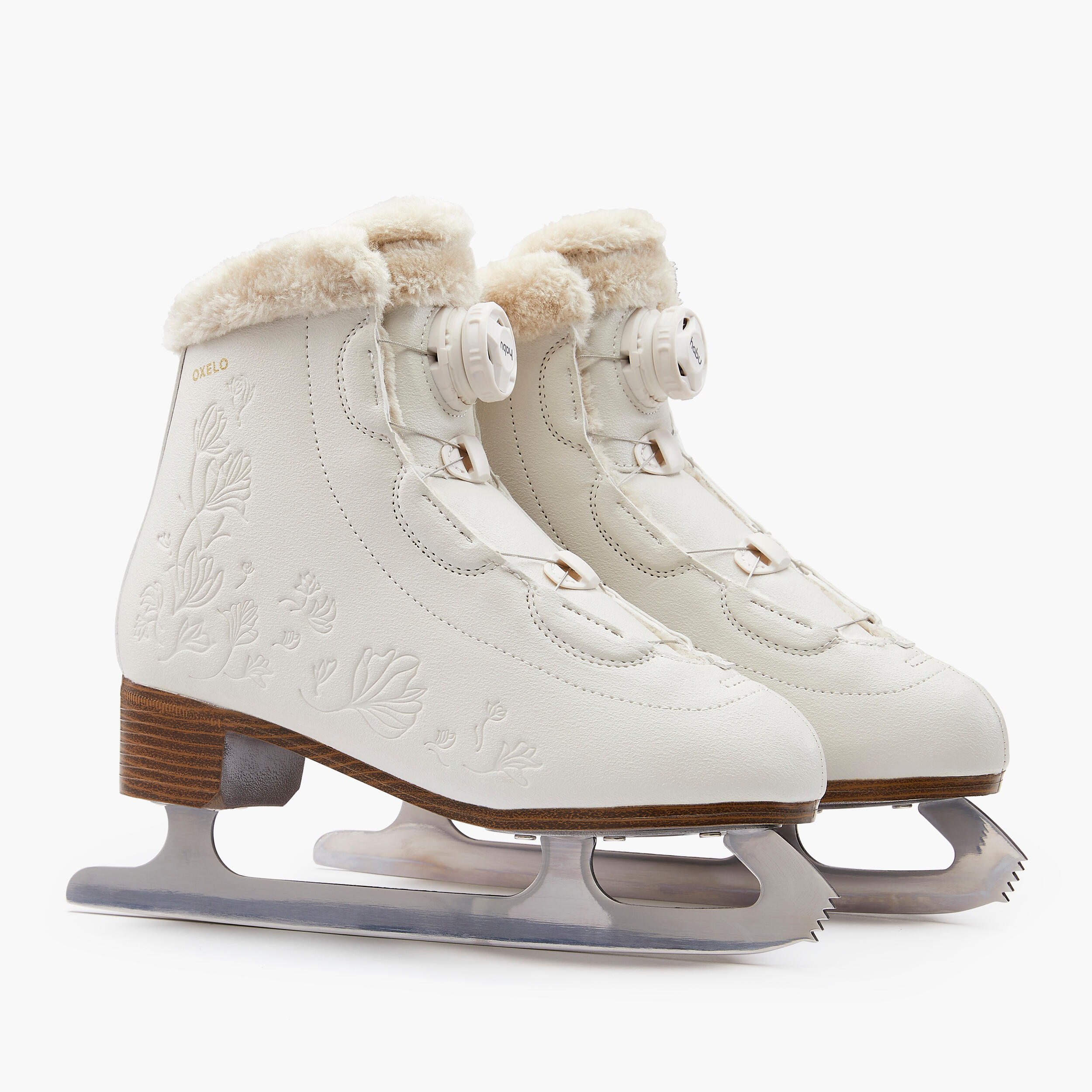 Women's Ice Skates - 520 - Beige, Army brown - Oxelo - Decathlon
