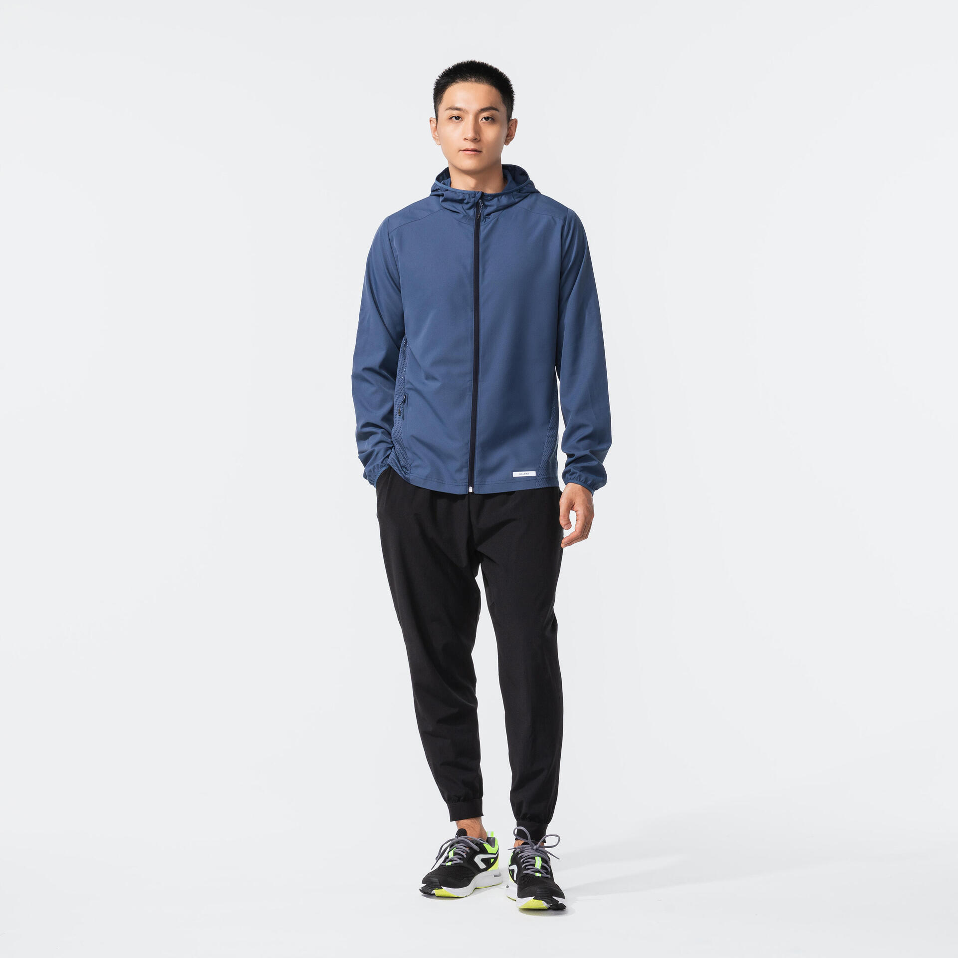 Men run jacket wind hood blue cn