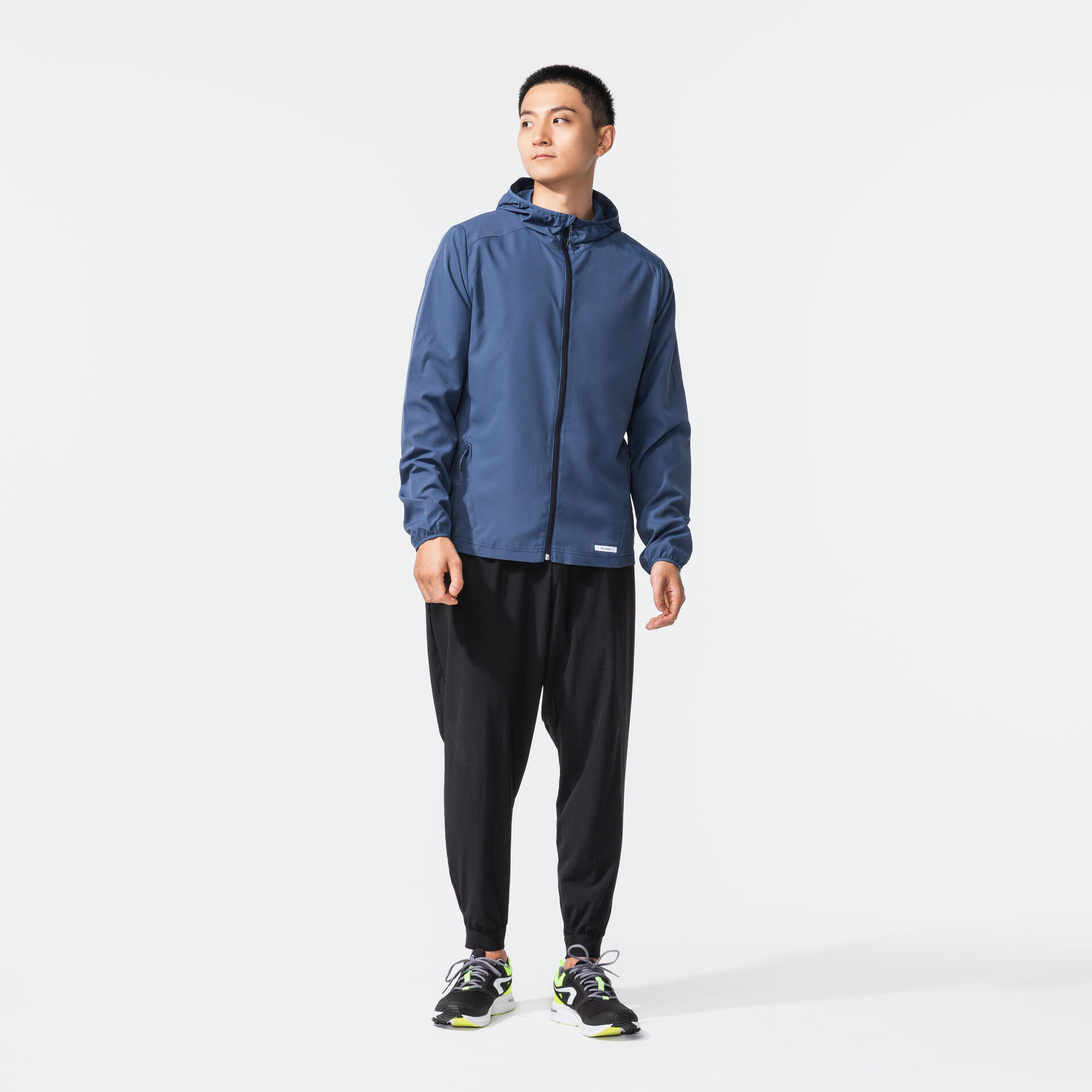 Men run jacket wind hood blue cn