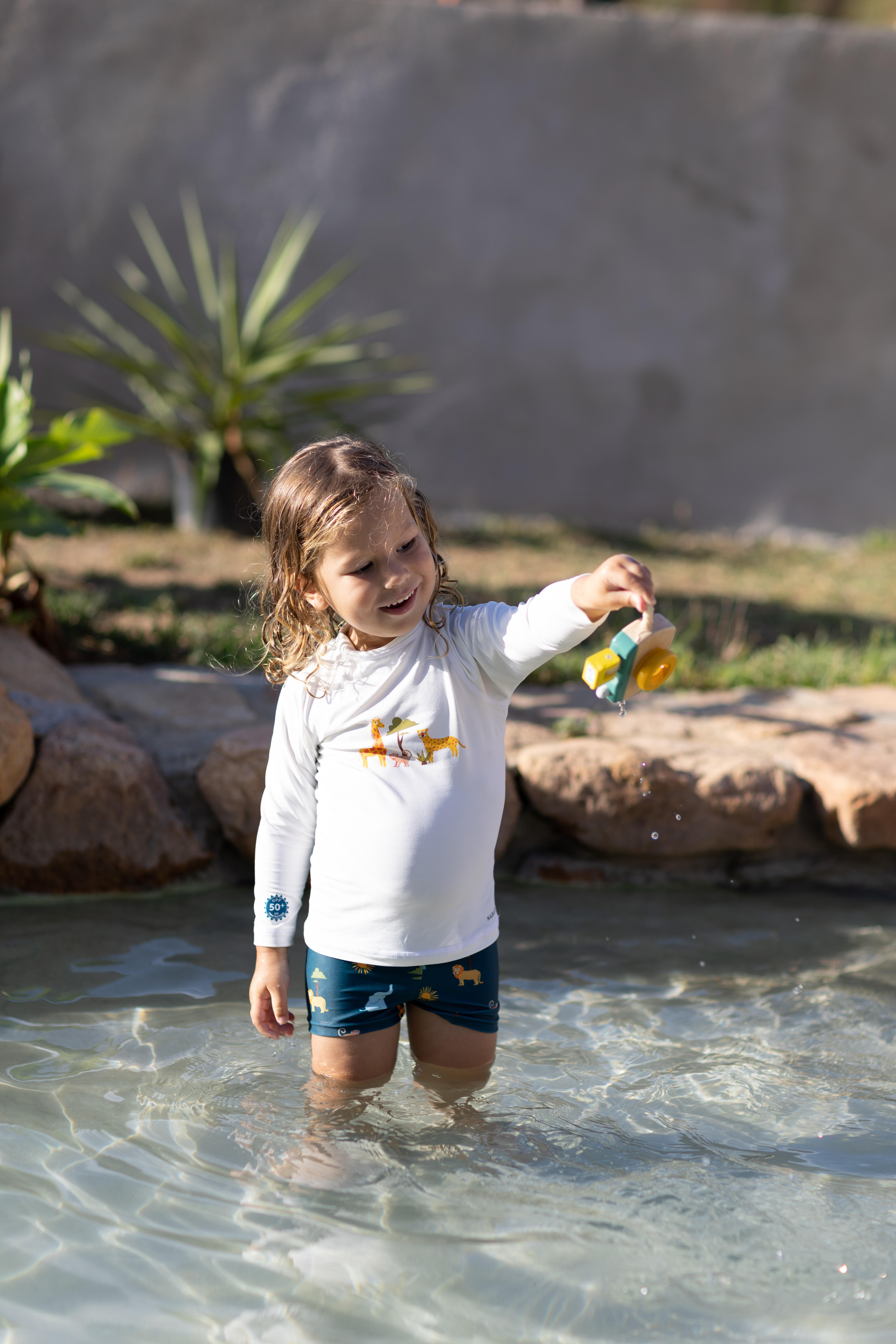 Kids' Swimming Boxers - Blue Savannah Print - Teal blue, - - Nabaiji ...