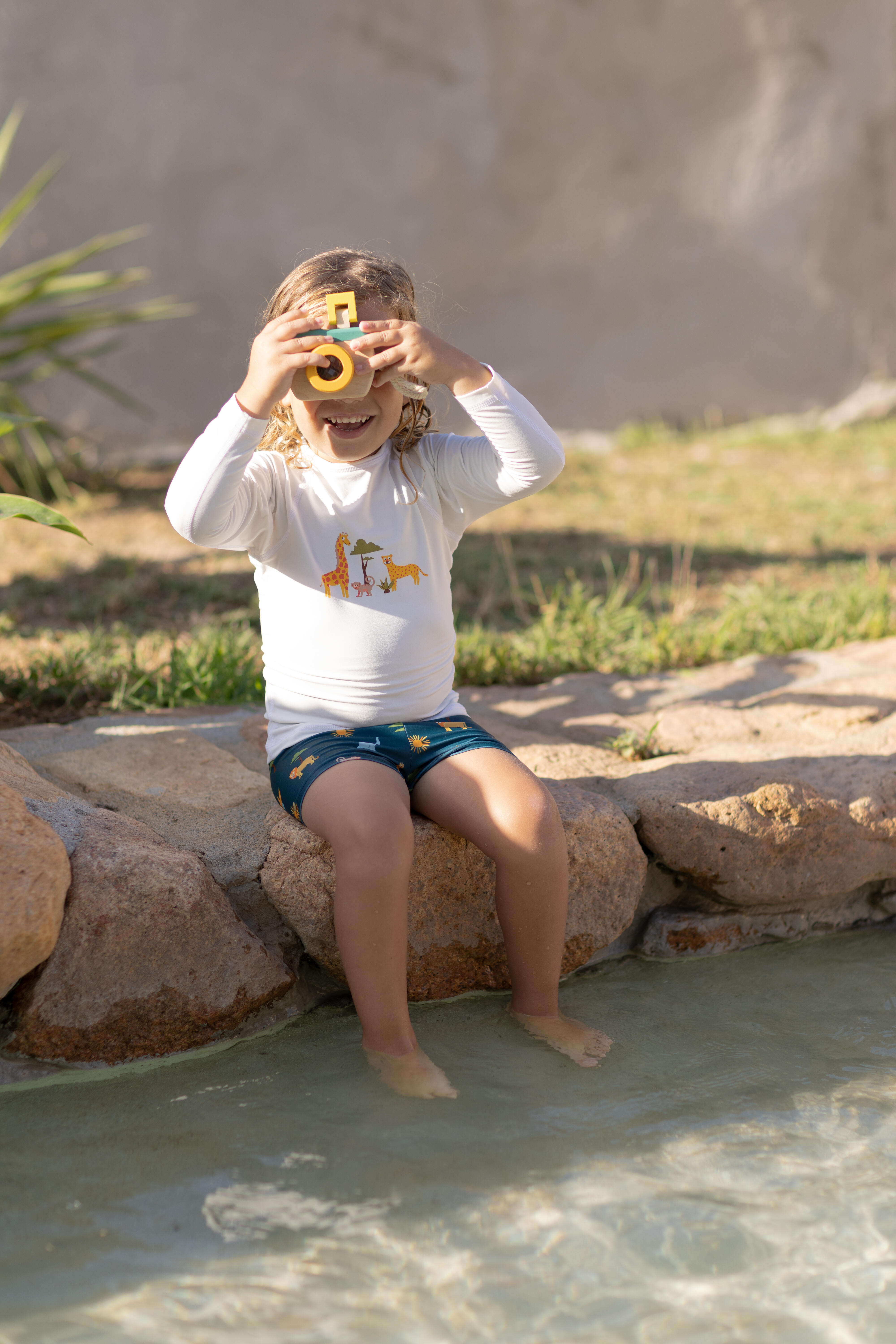 Kids' Swimming Boxers - Blue Savannah Print - Dark petrol blue ...