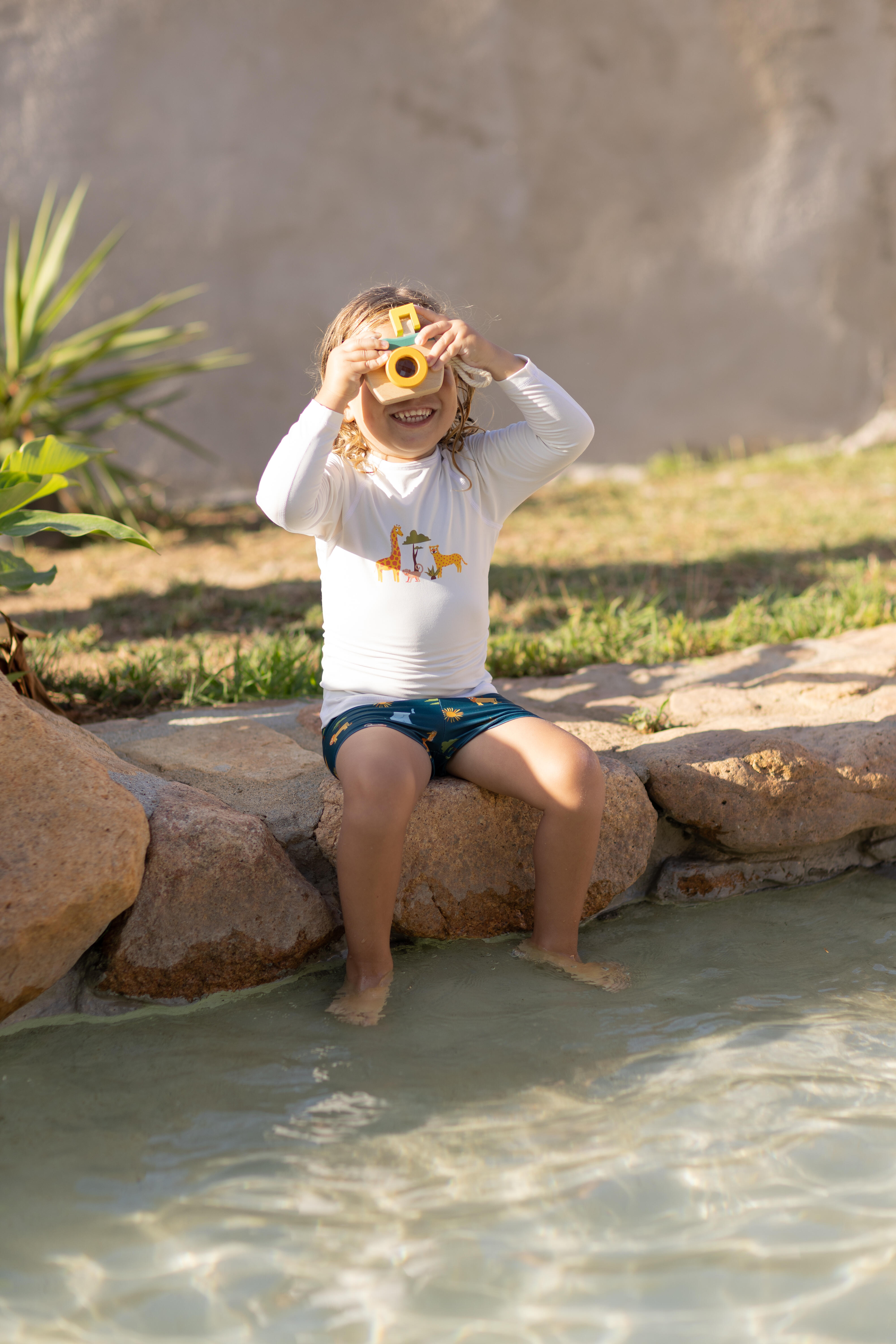 Kids' Swimming Boxers - Blue Savannah Print - Teal blue, - - Nabaiji ...