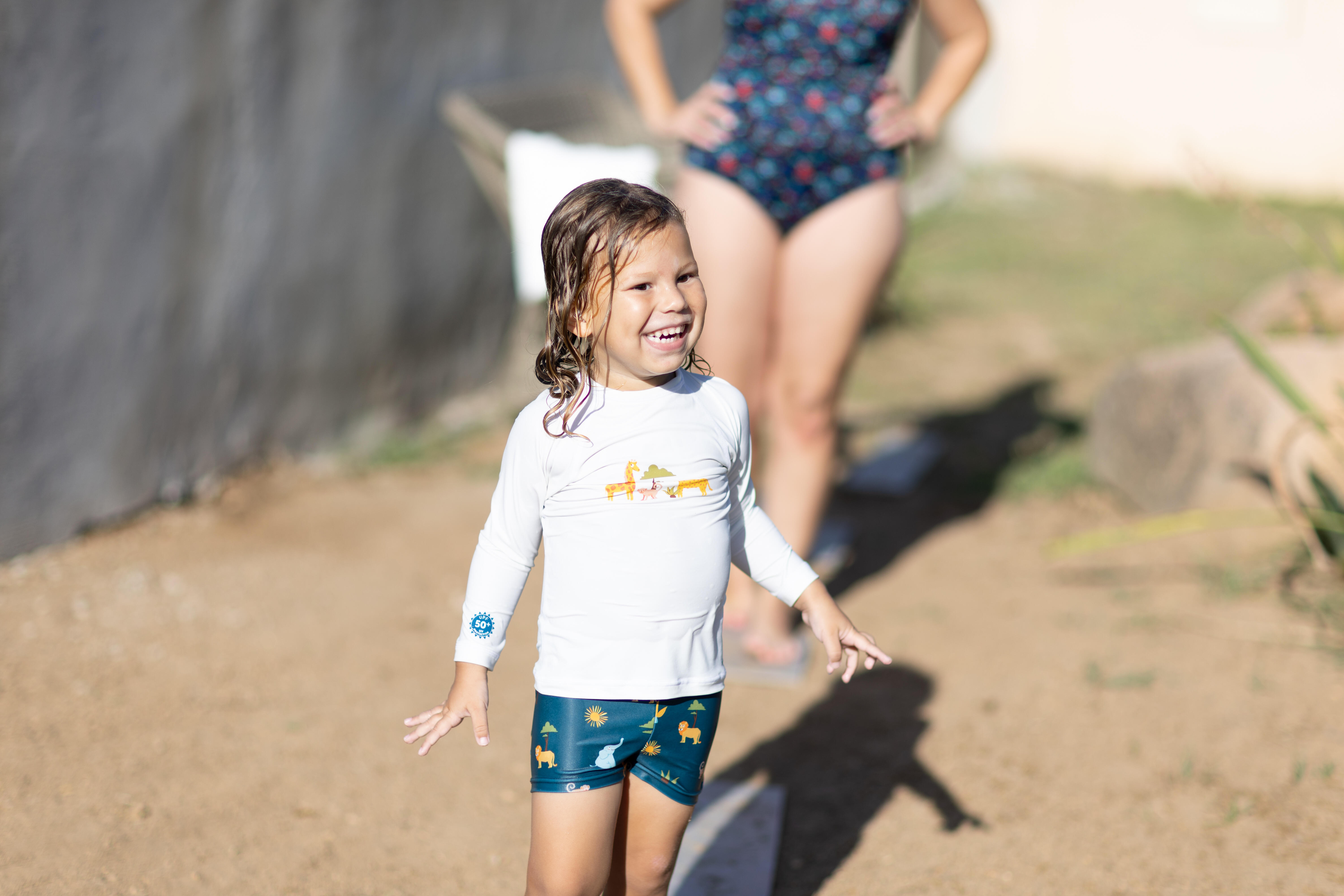 Kids' Swimming Boxers - Blue Savannah Print - Teal blue, - - Nabaiji ...