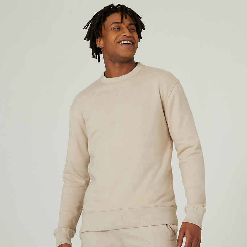 Men's Fitness Sweatshirt Essentials Crew 500 - Linen - Decathlon