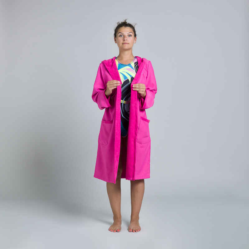 Women's compact pink microfibre hooded bathrobe - Decathlon