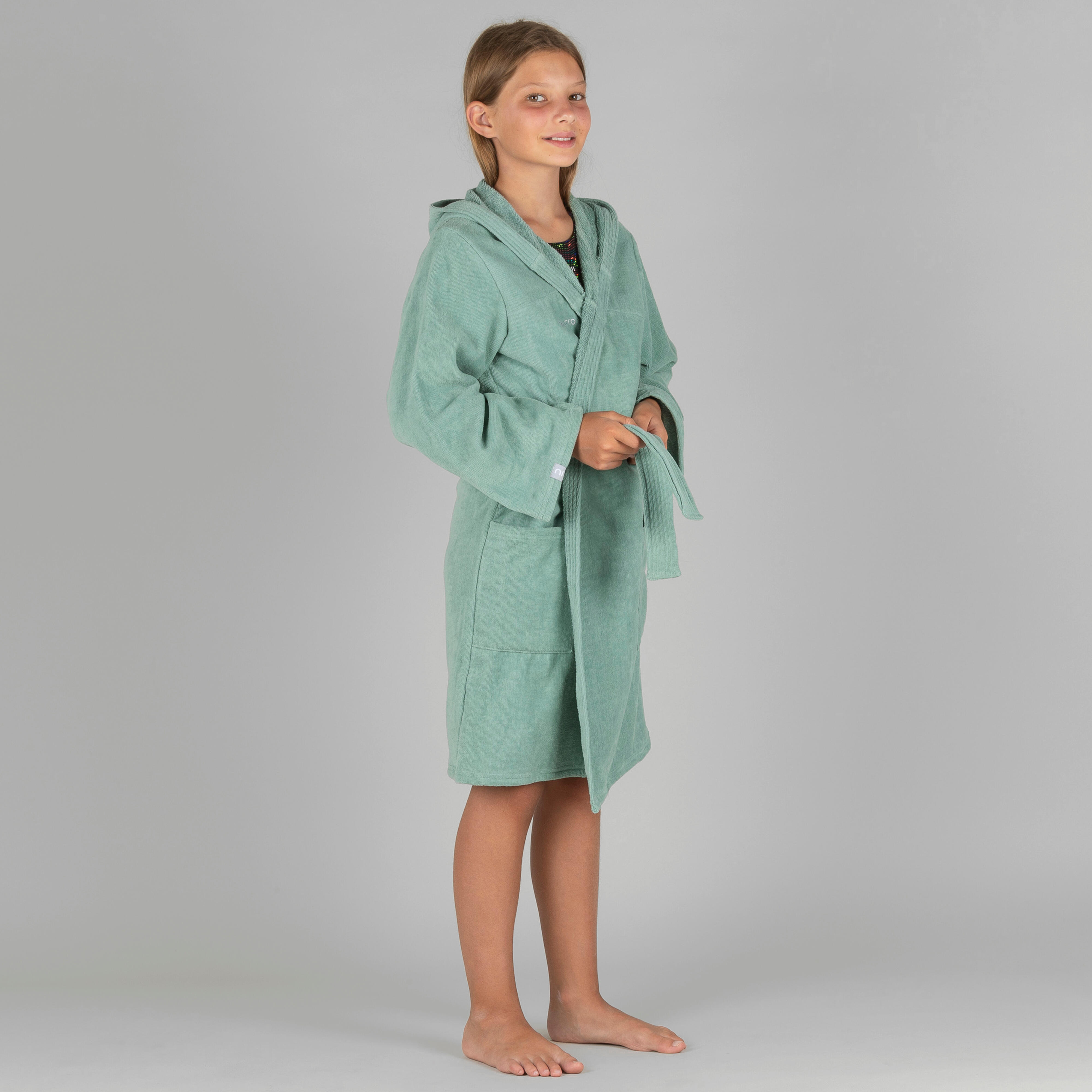 KIDS' WATER POLO THICK COTTON POOL BATHROBE LIGHT KHAKI - Decathlon
