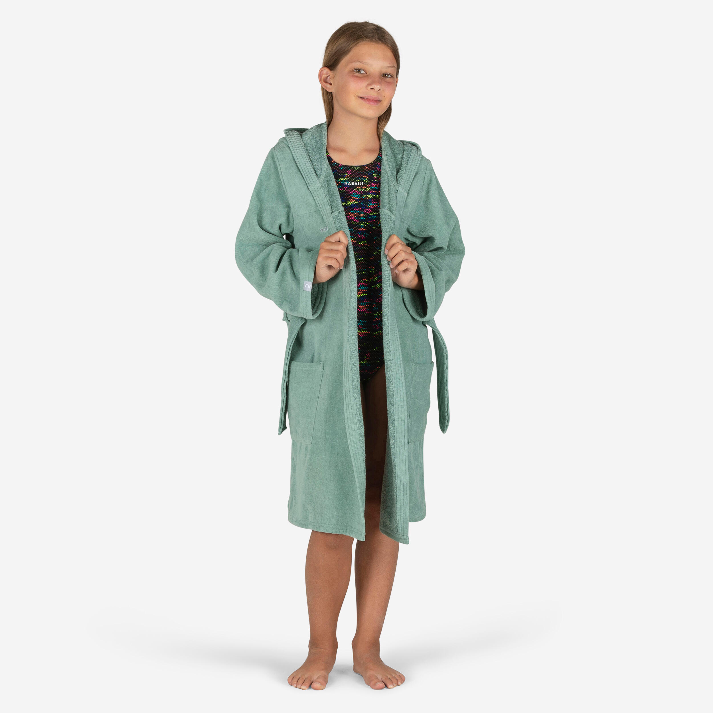 KIDS' WATER POLO THICK COTTON POOL BATHROBE LIGHT KHAKI - Decathlon