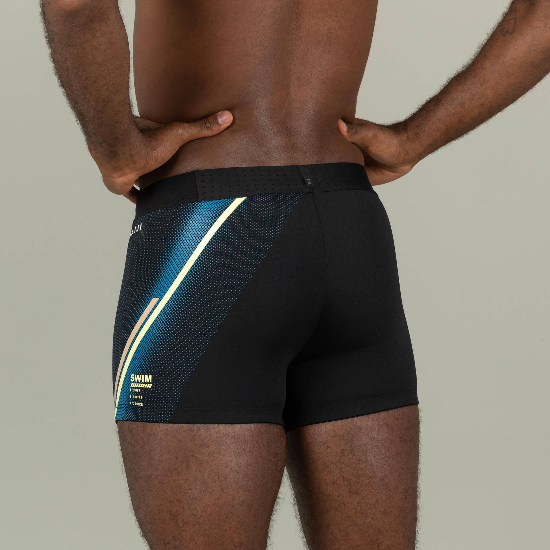 Men's Long Swimming Trunks - Fiti - Lini Black / Blue / Yellow